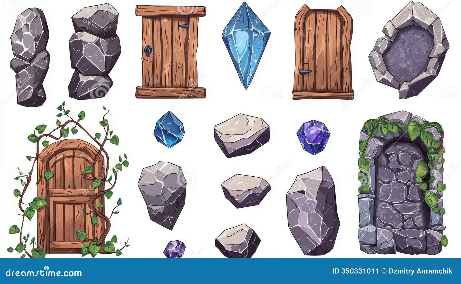Animated Stone, Wood, and Vine GUI Set, Game UI Elements Stock Image ...