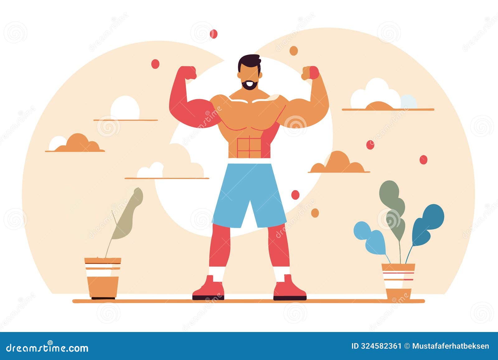Animated Strongman Showcasing His Strength with a Flex Pose Indoors ...