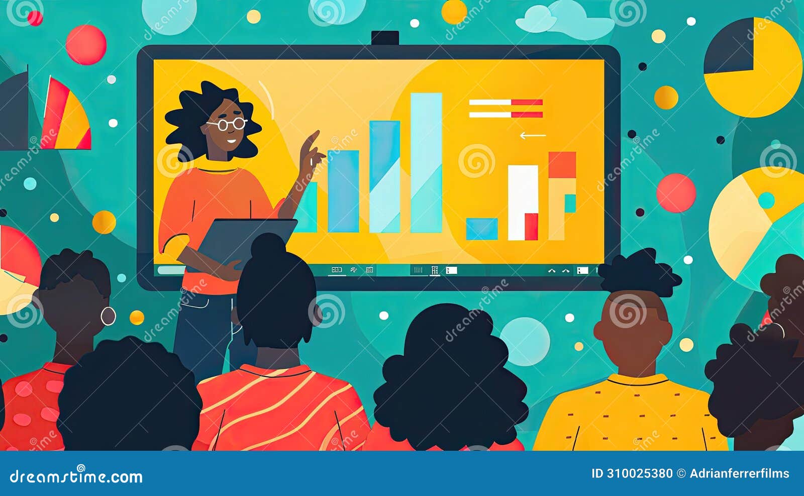 Animated Teacher Presenting Graphs on a Screen To a Class. Stock ...