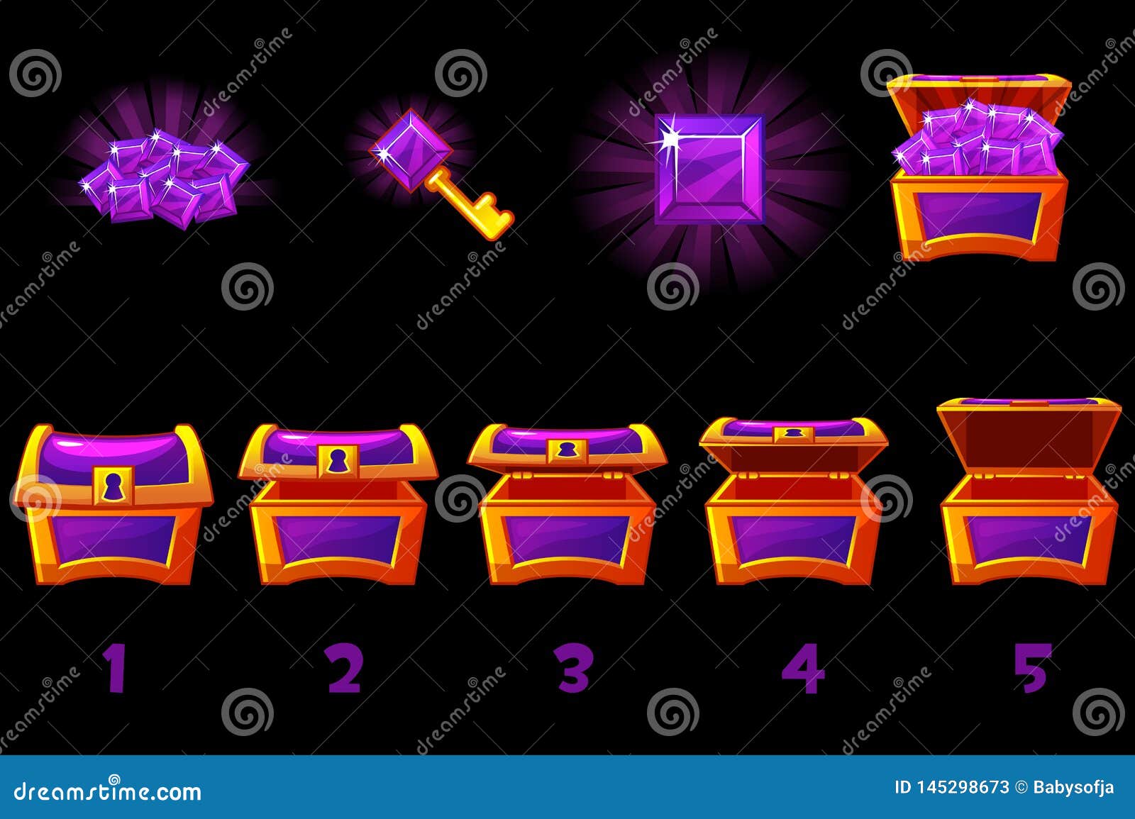 Animated Treasure Chest With Red Precious Gem. Step By Step, Full And ...