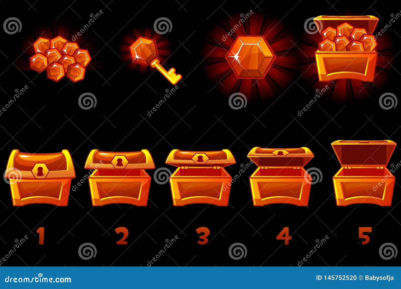 Animated Treasure Chest with Red Precious Gem. Step by Step, Full and ...