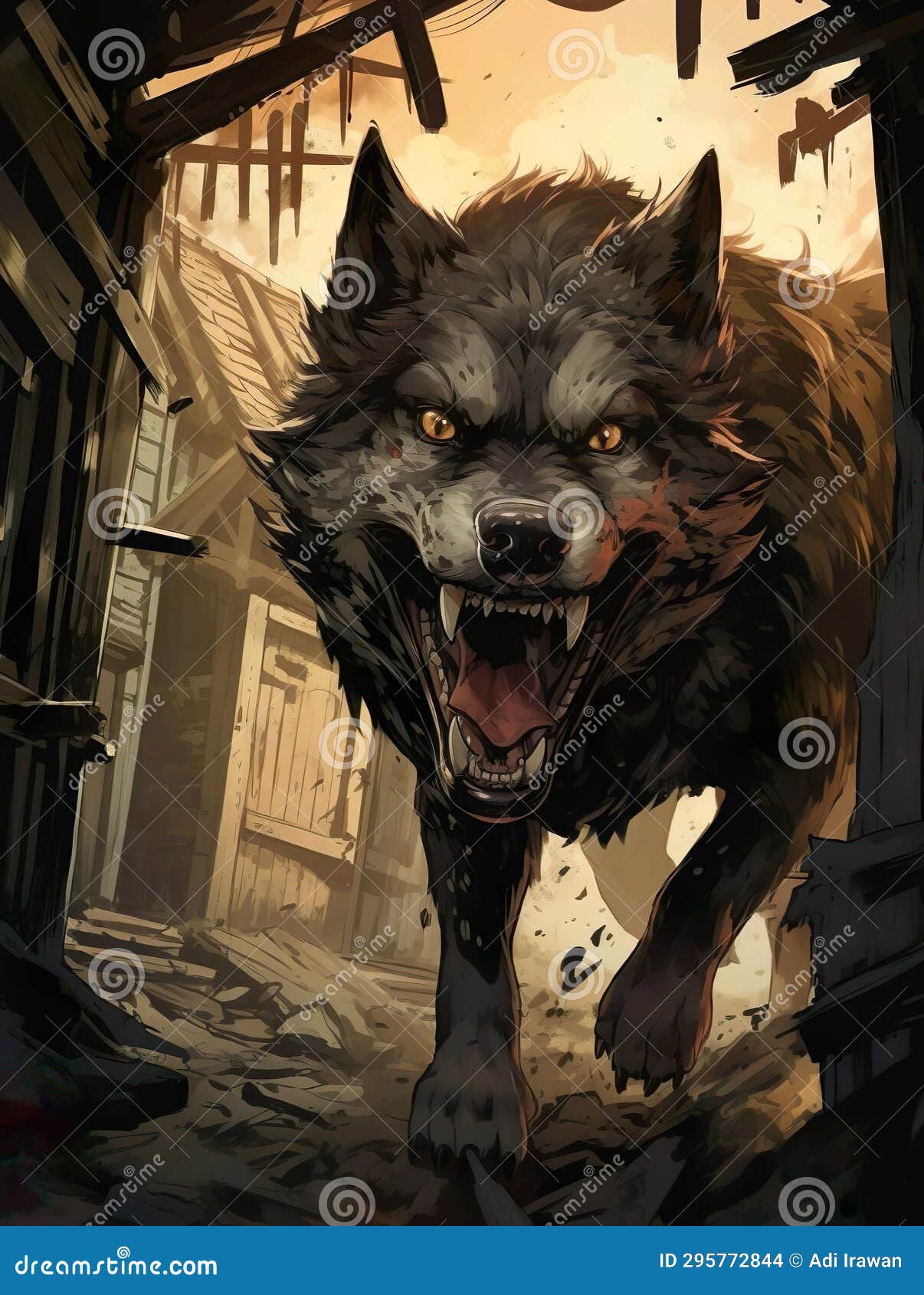 Vicious Wolf Haunting Stare Monochrome Cartoon Vector | CartoonDealer ...