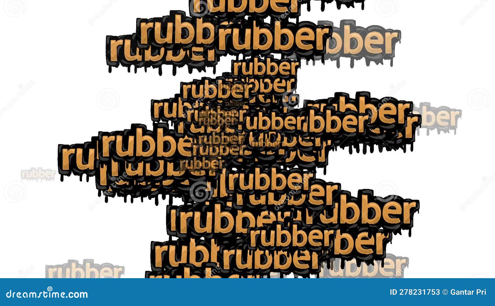 Animated Video Scattered with the Words RUBBER on a White Background ...