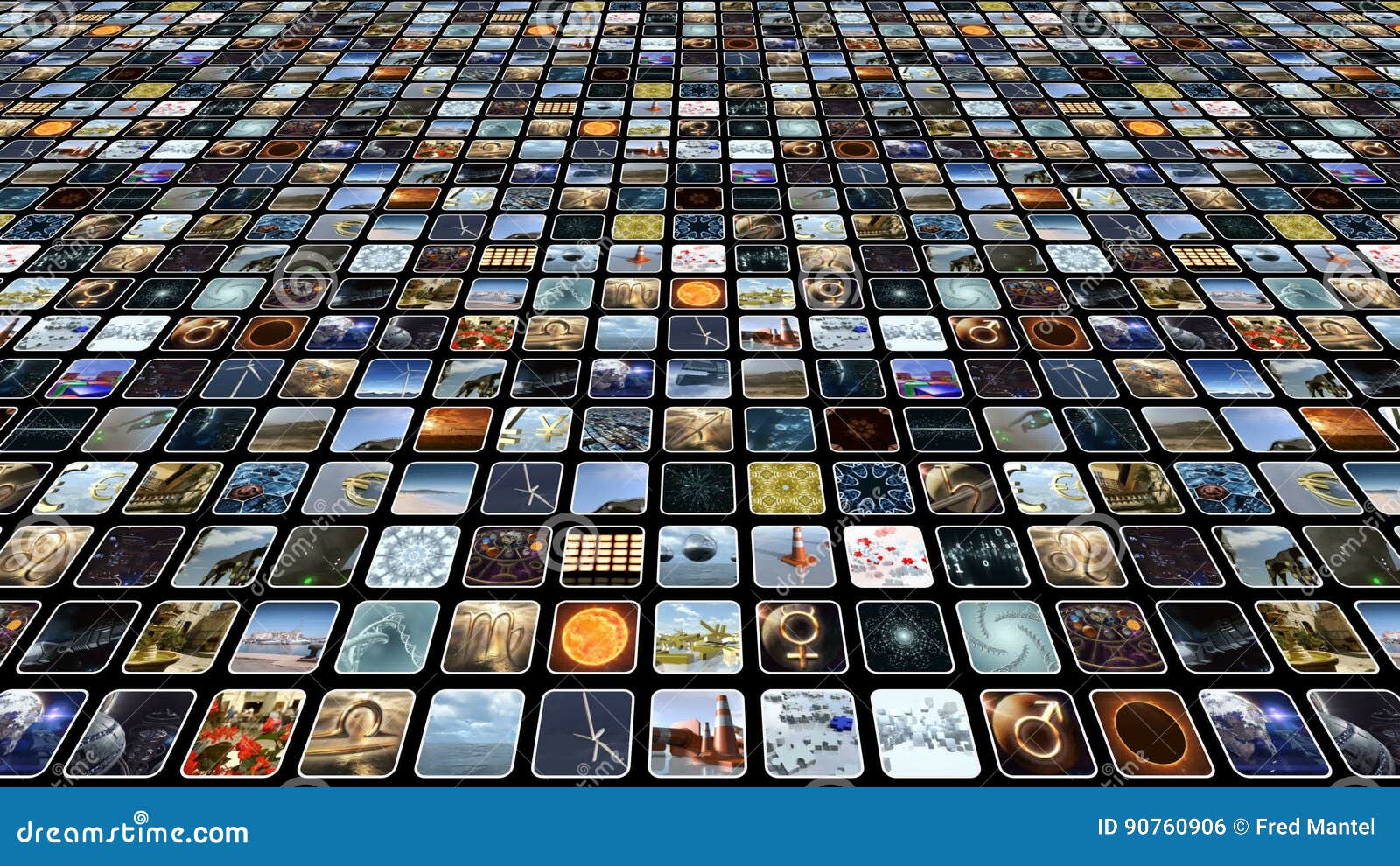 Animated Video Wall with Many Small Icons on Monitors. Loop-able. 3D ...