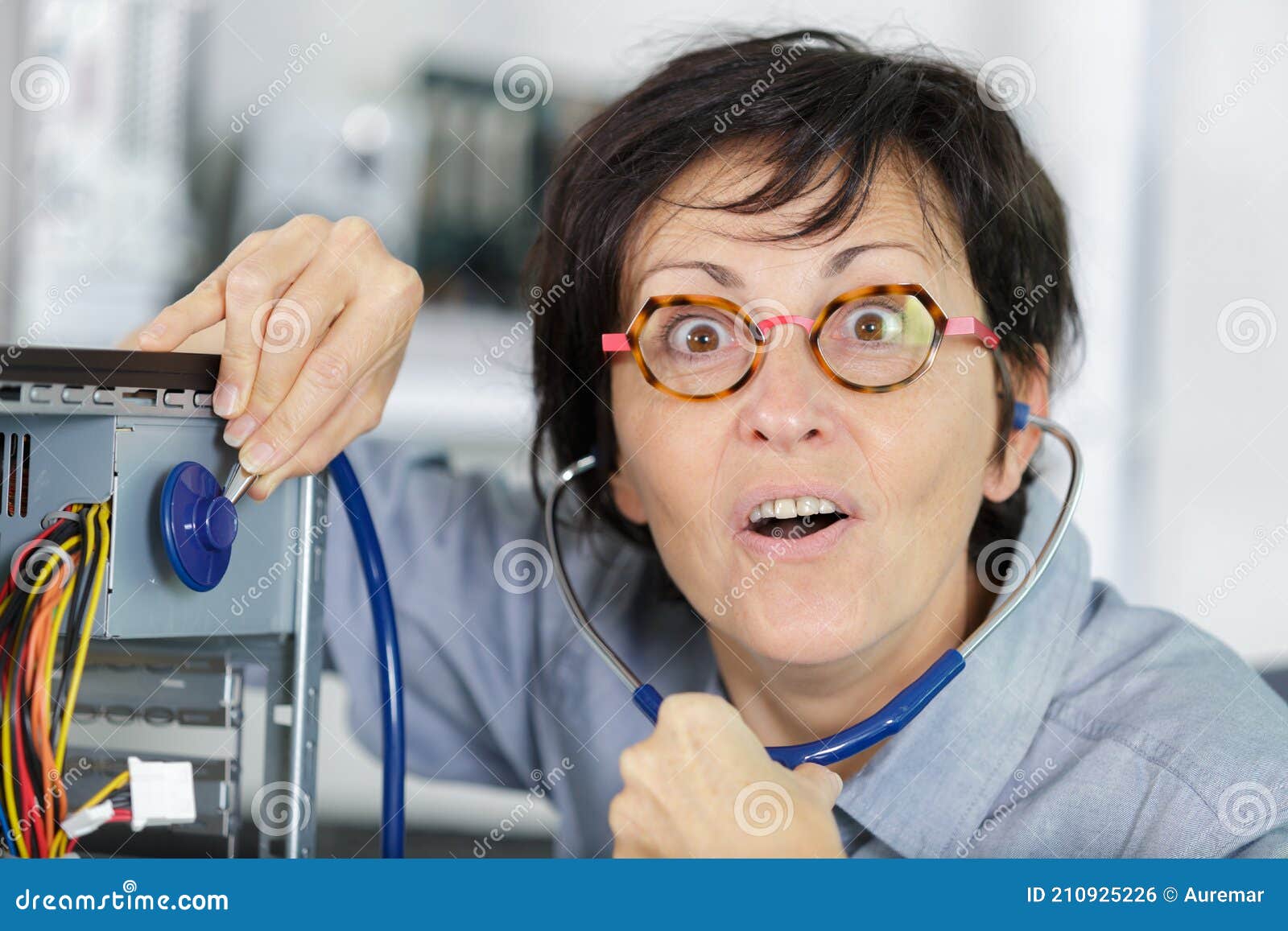 Animated Woman Checking Health Computer with Stethoscope Stock Photo ...