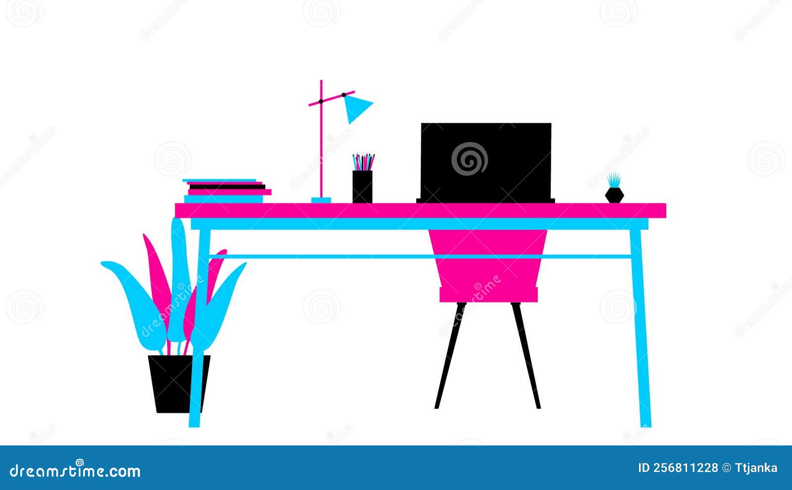 Animated Workplace of Designer. Modern Flat Design Concept of Work in ...