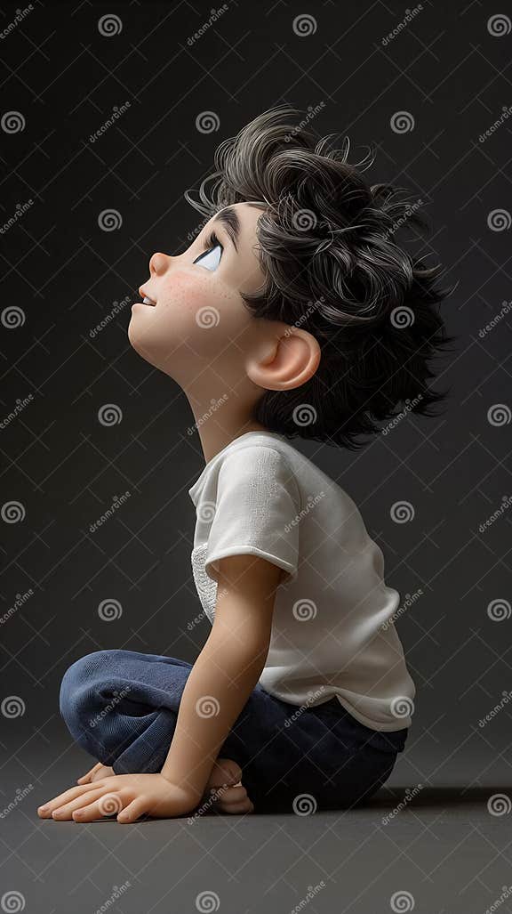 Animated Young Boy Gazing Upwards on a Dark Background Stock ... Animated Young Boy Gazing Upwards on a Dark Background Stock ...