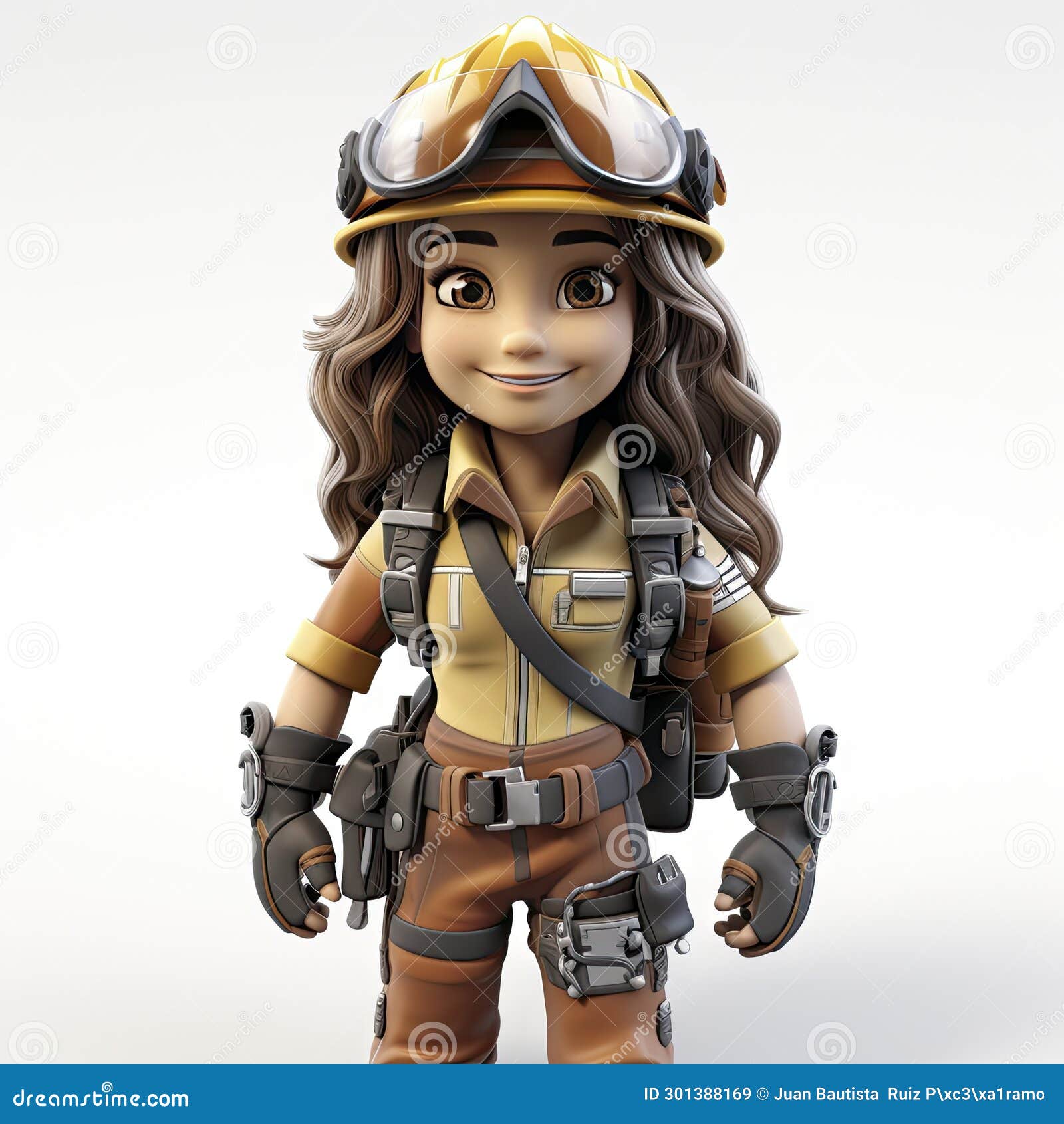 Animated Young Female Miner with Equipment Ready for Work. Stock ...