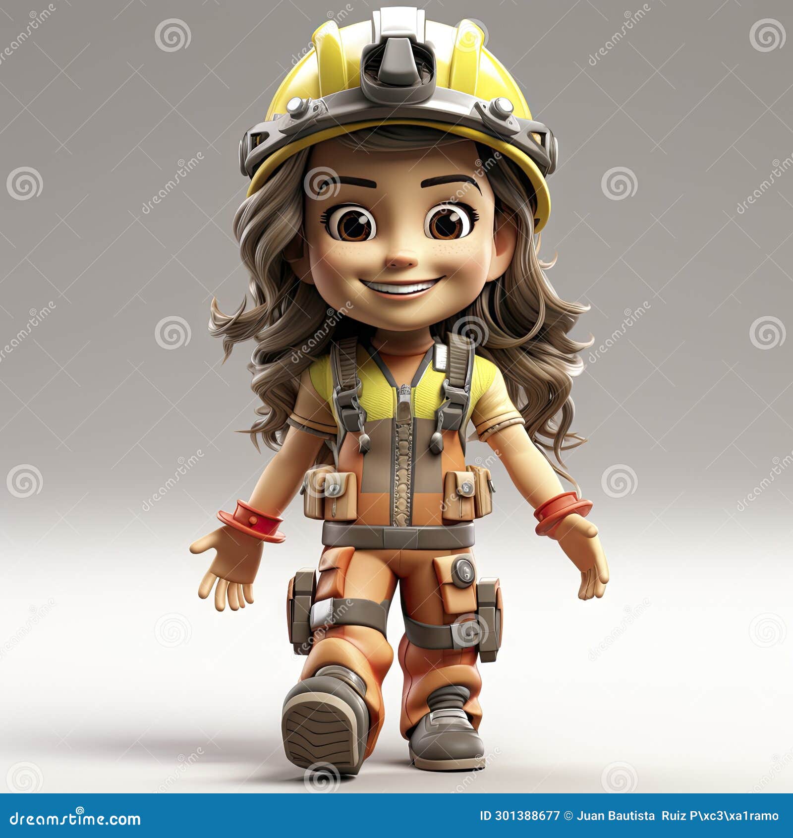 Animated Young Female Miner with Equipment Ready for Work. Stock ...