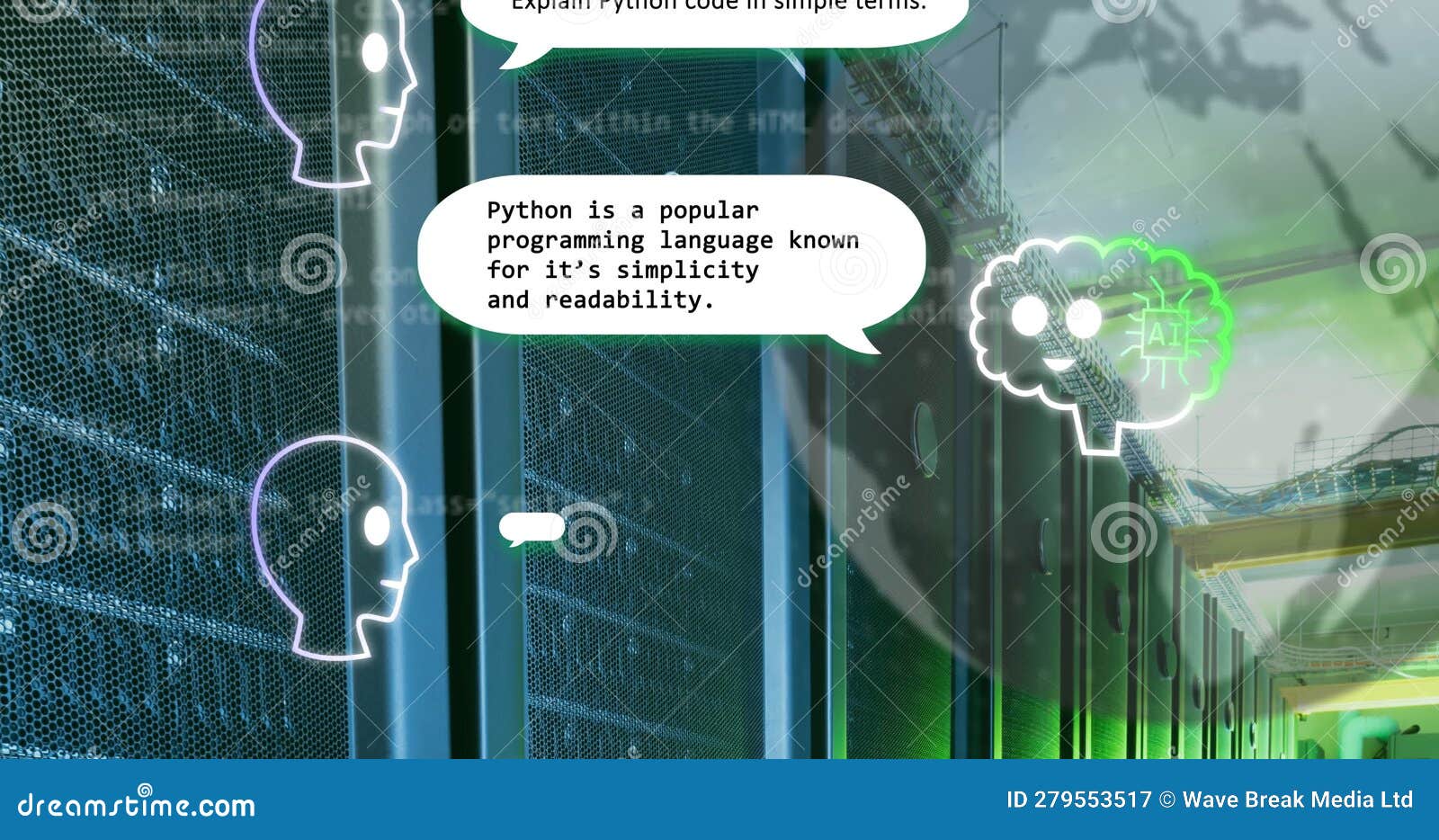 Animation of Ai Chat and Globe Over Computer Server Room Stock Video ...