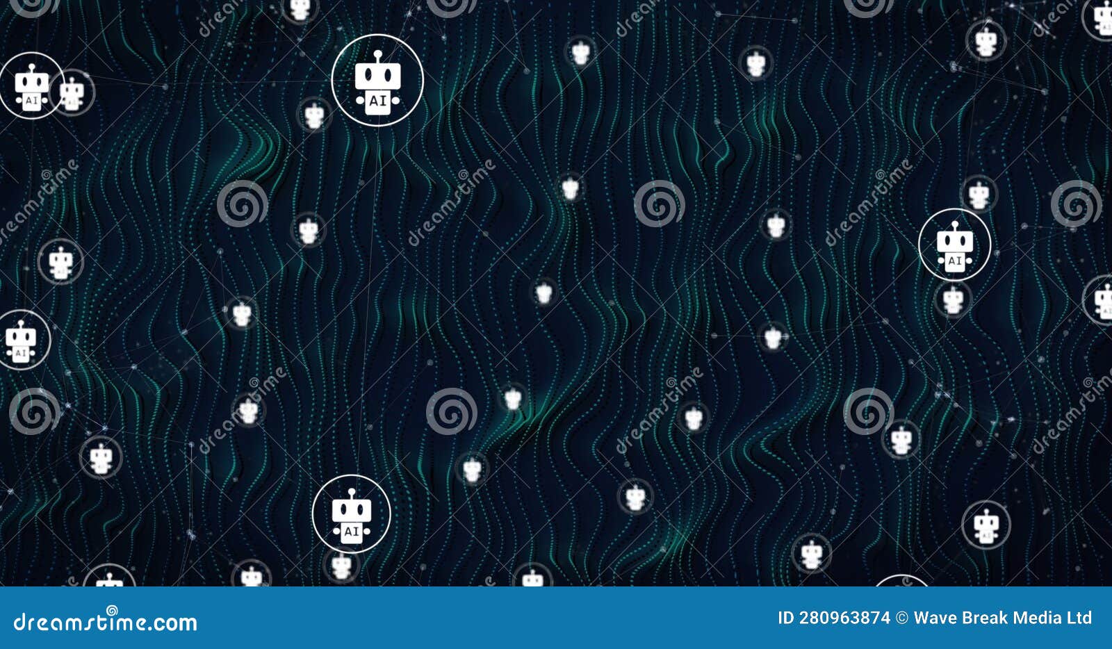 Animation of Ai Data Processing, Chat Icons and Network of Connections ...