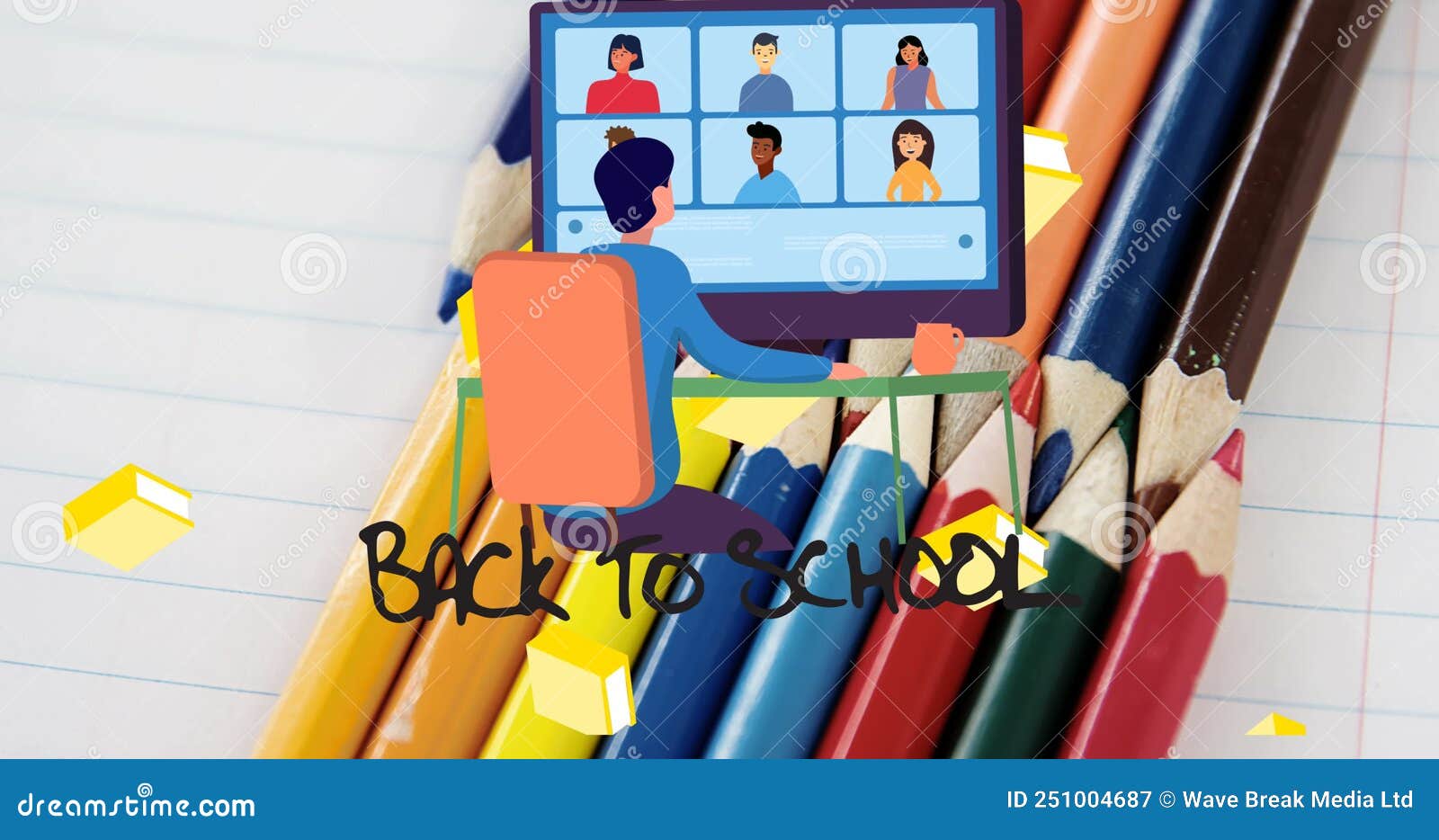 No People Animation Back School Education Text Schoolboy Using Computer ...