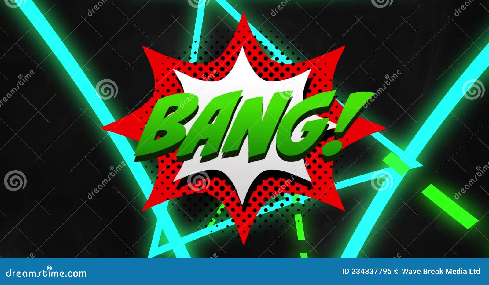 Animation of Bang Text Over Neon Triangles on Black Background Stock ...