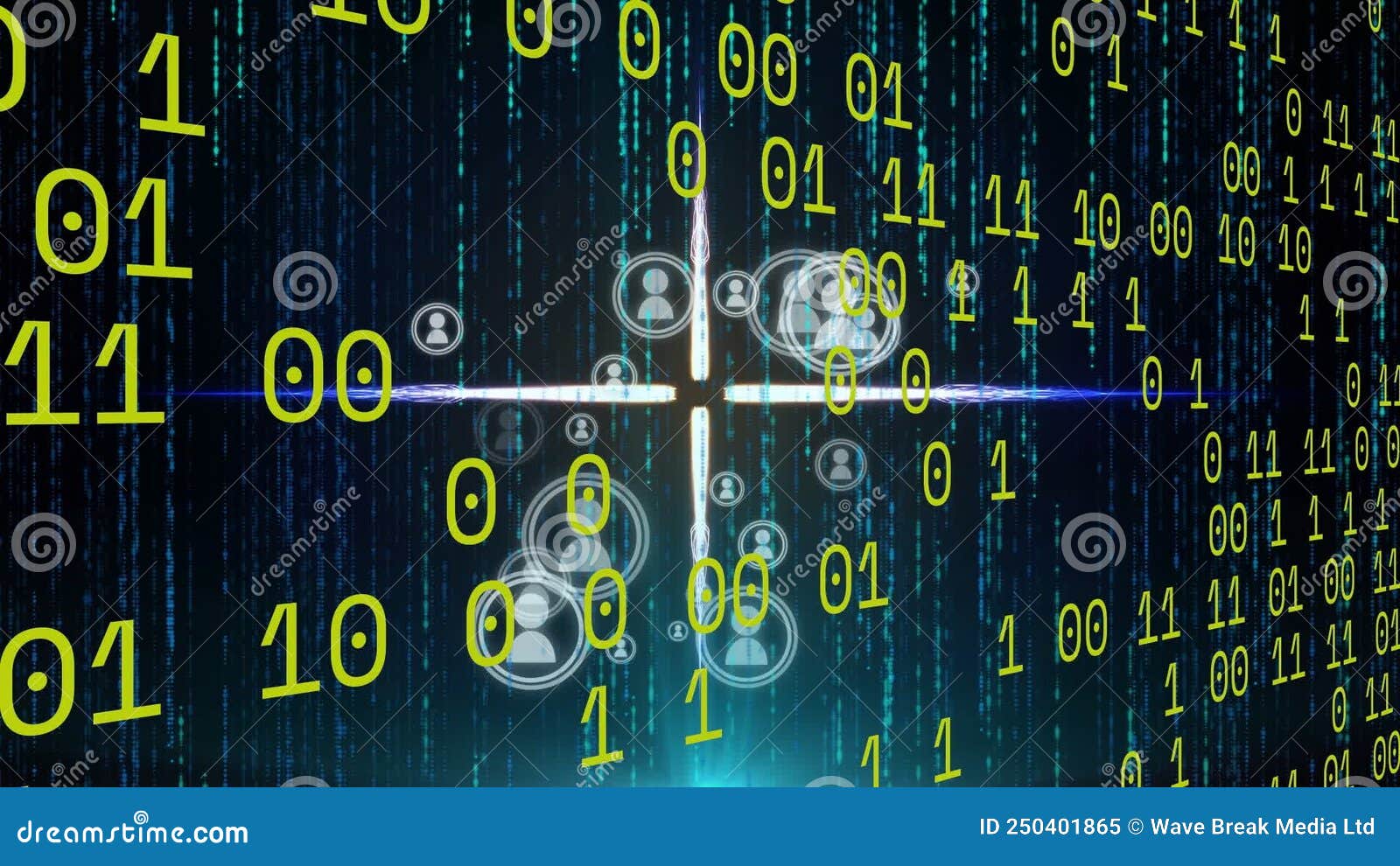 Animation of Binary Code Over Icons on Black Background Stock Video ...