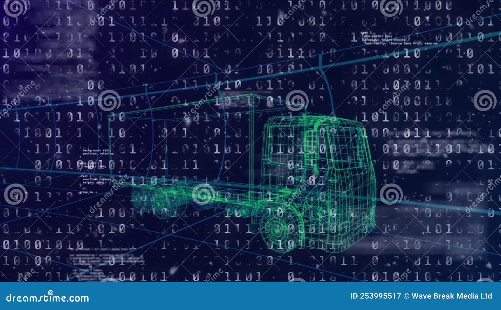 Animation Of Binary Coding Data Processing Over 3d Drawing Of Lorry Stock Video Video Of Lorry