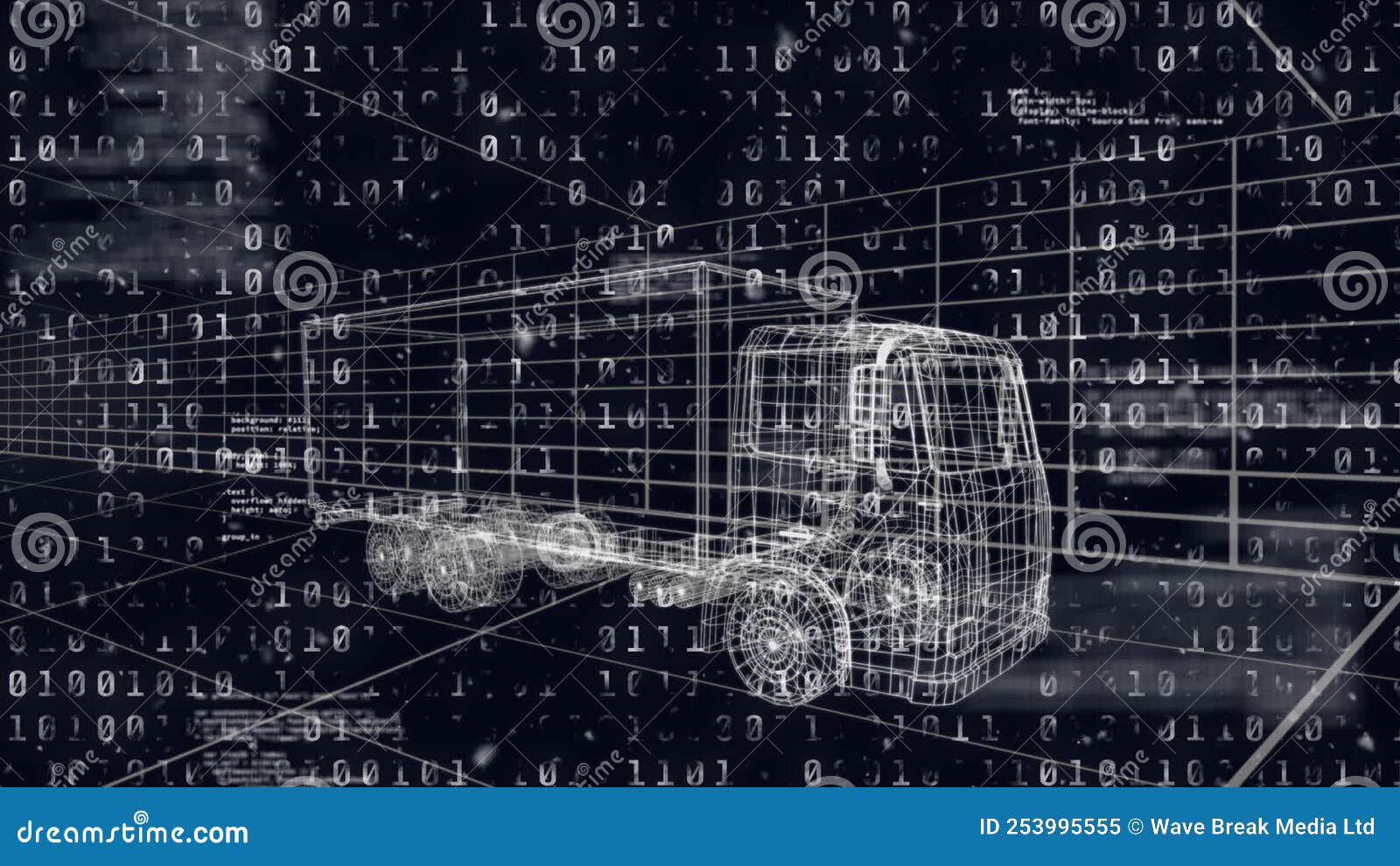 Animation Of Binary Coding Data Processing Over 3d Drawing Of Lorry Stock Video Video Of Lorry