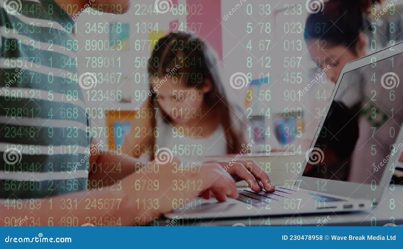 Animation of Binary Coding Over School Kids Using Laptops and Studying ...