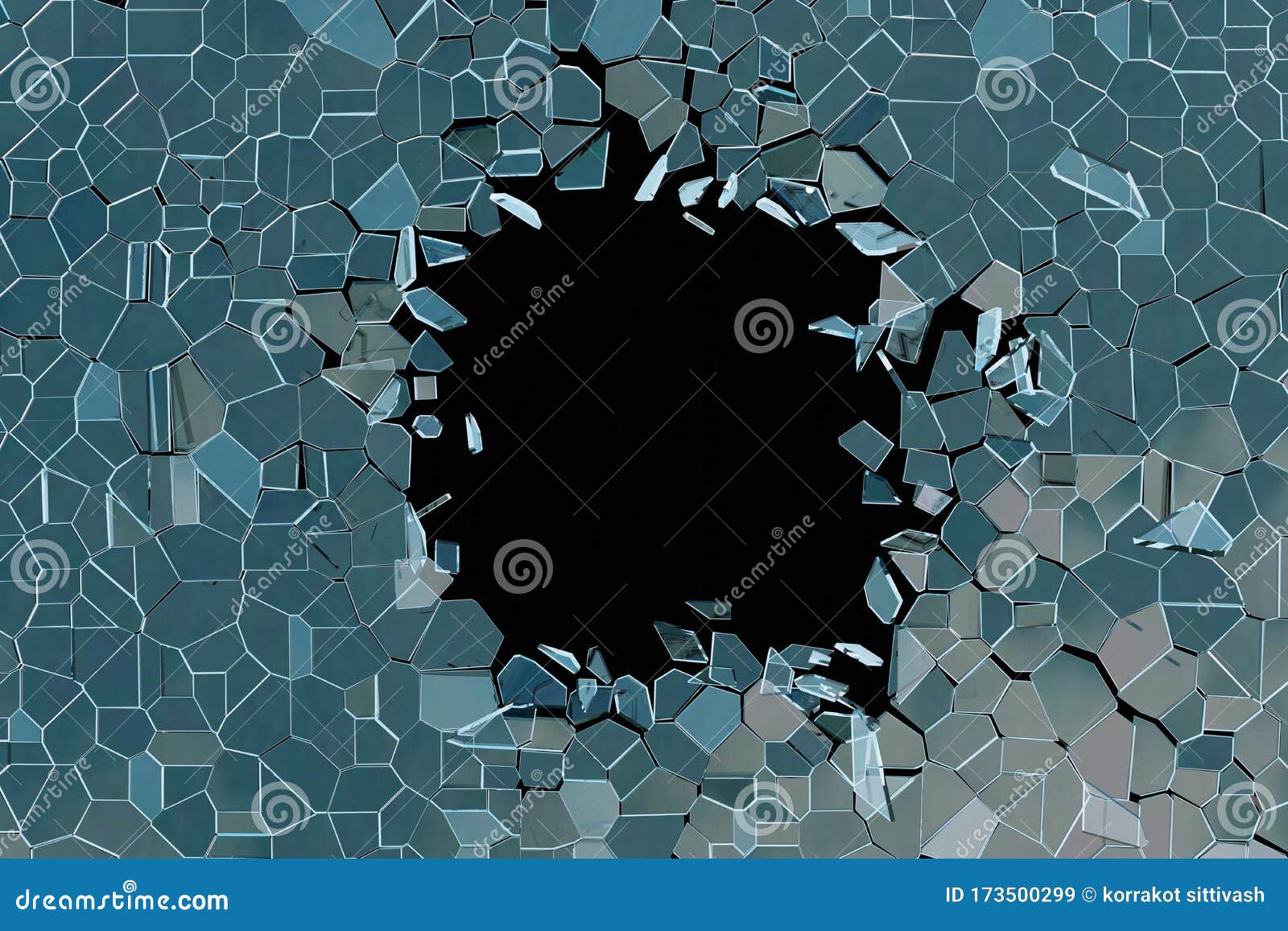 Animation of Blue Broken Glass Break on Black Background, 3D Rendering ...