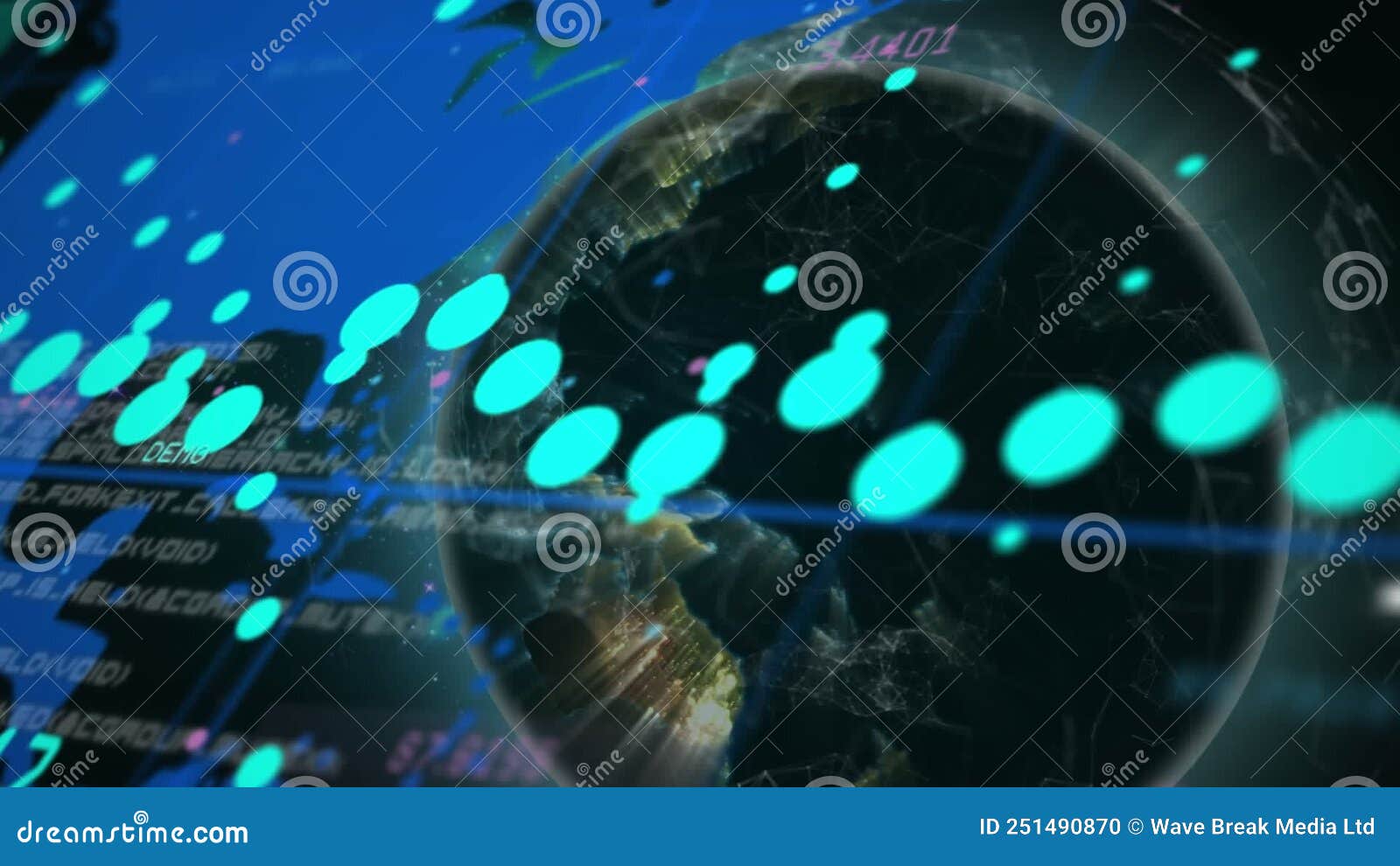 Animation of Blue Globe and Data Processing Over Blue Screen Stock ...