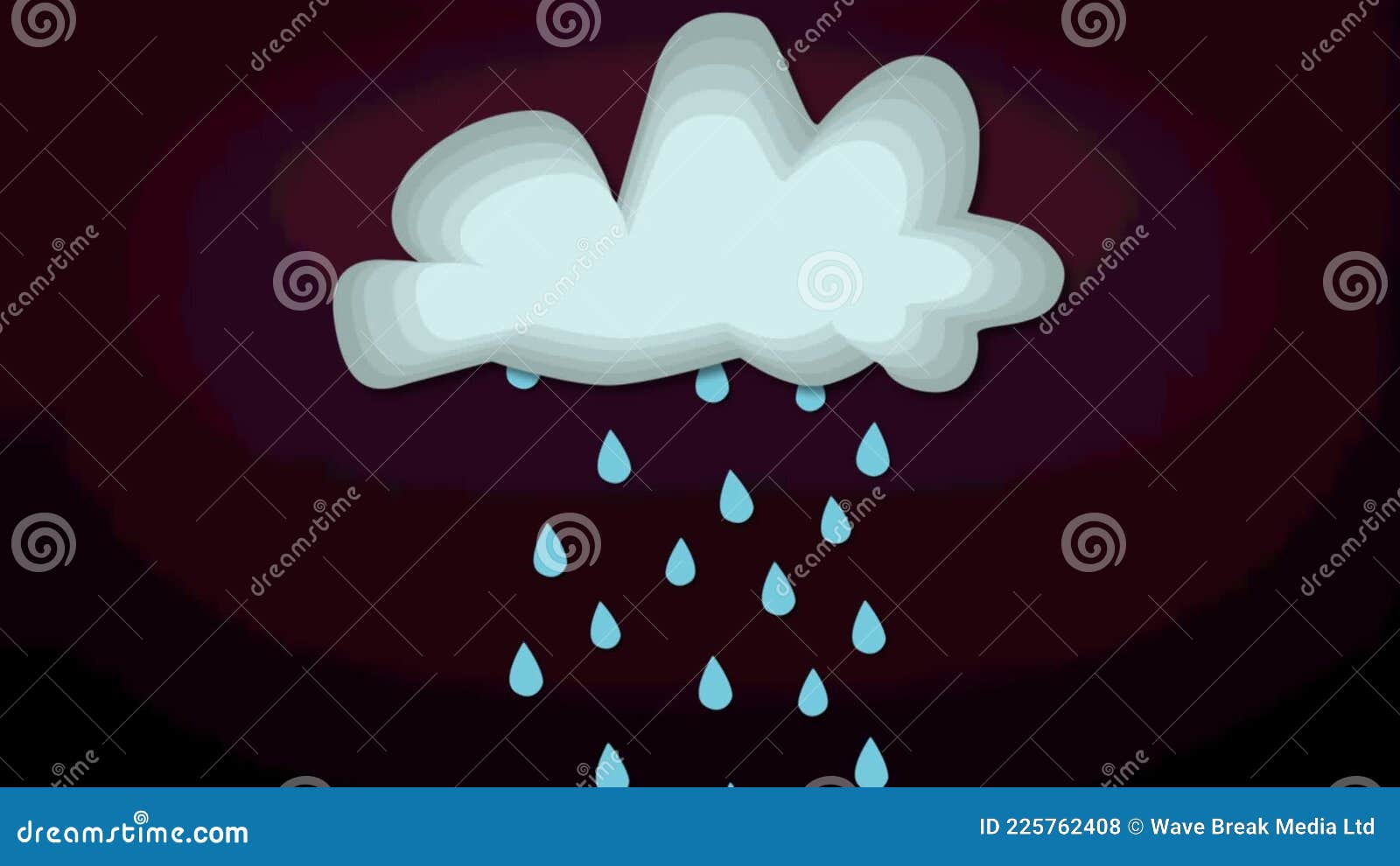 Animation of Blue Raindrops Falling from Light Grey Cloud on Dark ...