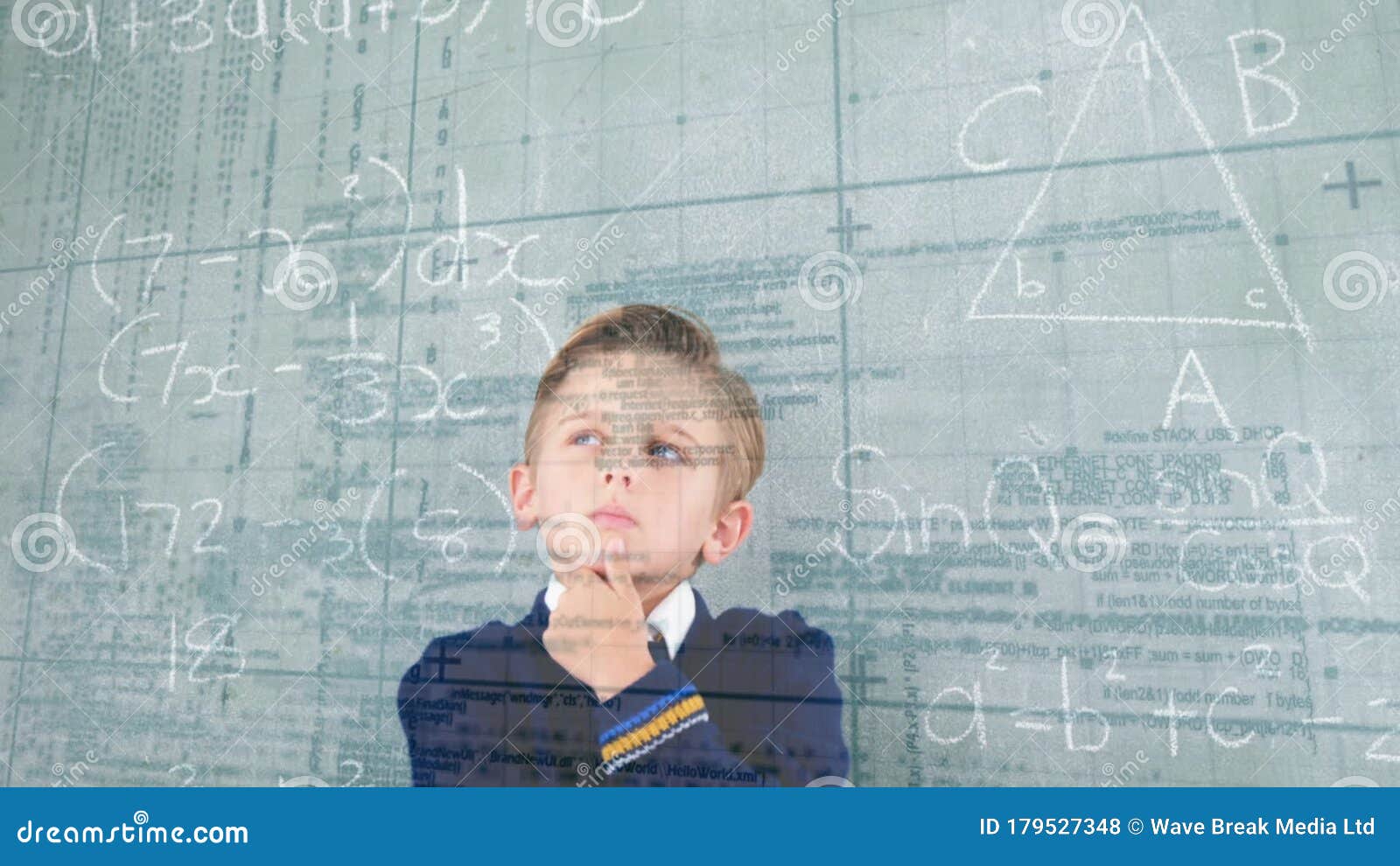 Animation of a Boy Thinking, Over Mathematics Equations in the ...