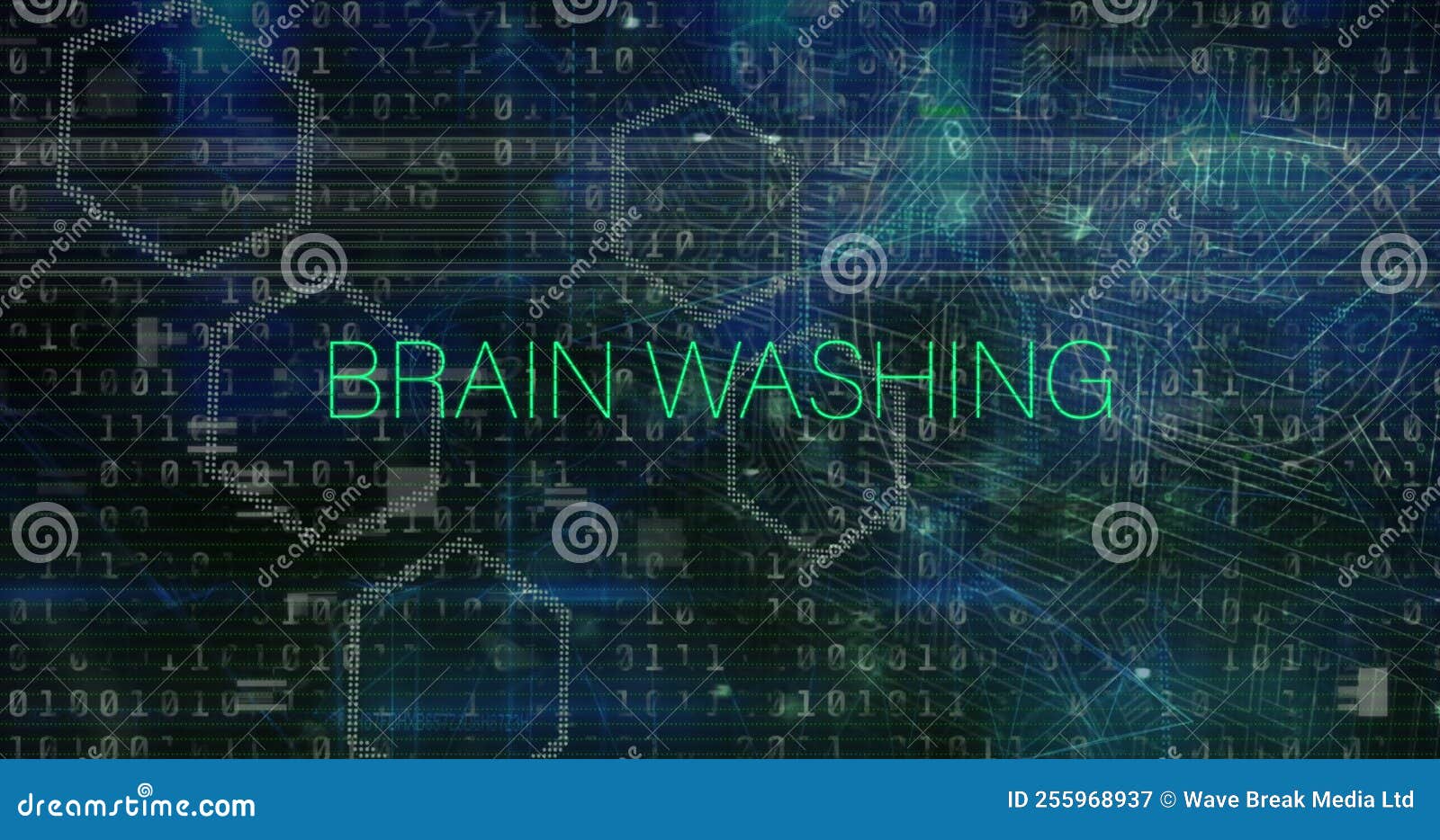 Animation of Brainwashing Text in Green Over Padlock, Motherboard and ...