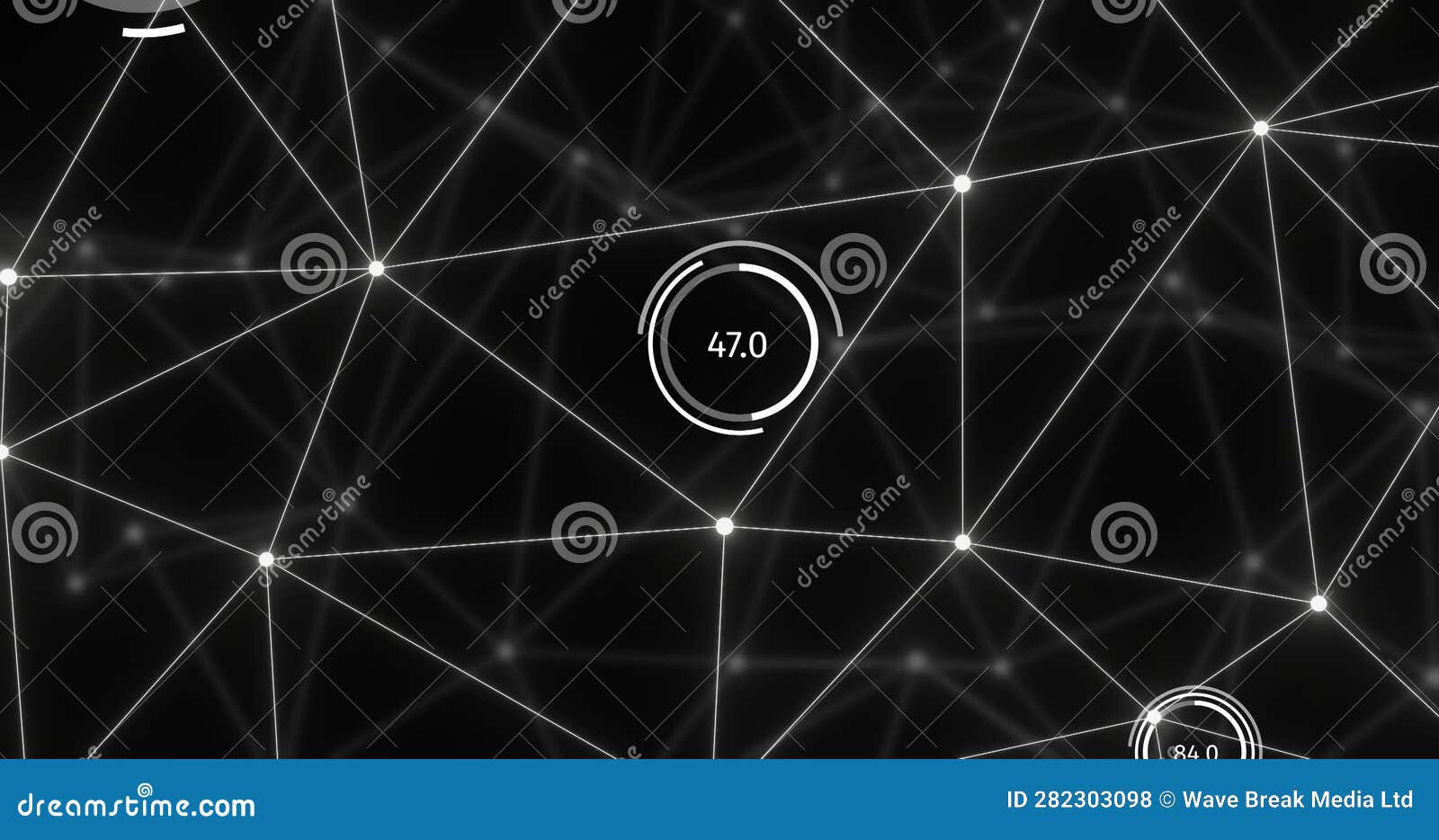 Animation of Bright White Network and Data Loading Icons Over Distant ...