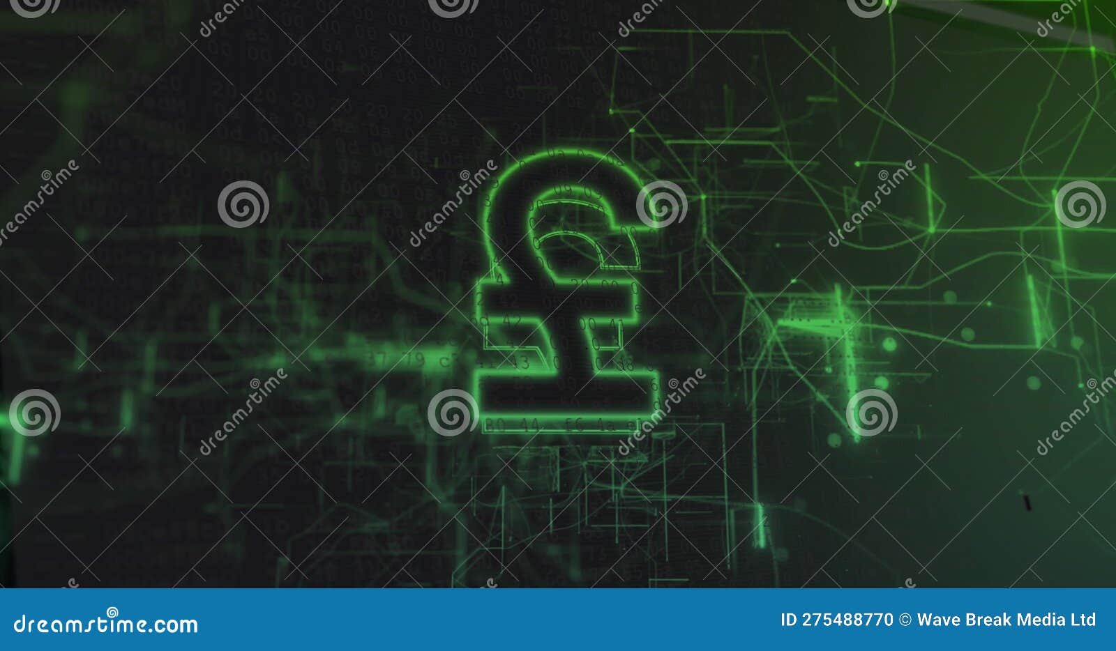 Animation of British Pound Symbol and Data Processing Over Connections ...