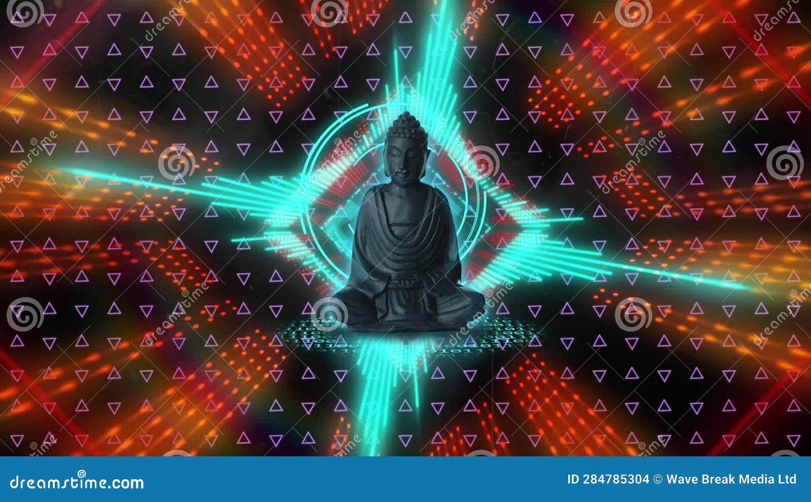 Animation of Buddha Statue and Neon Pattern Stock Footage - Video of ...
