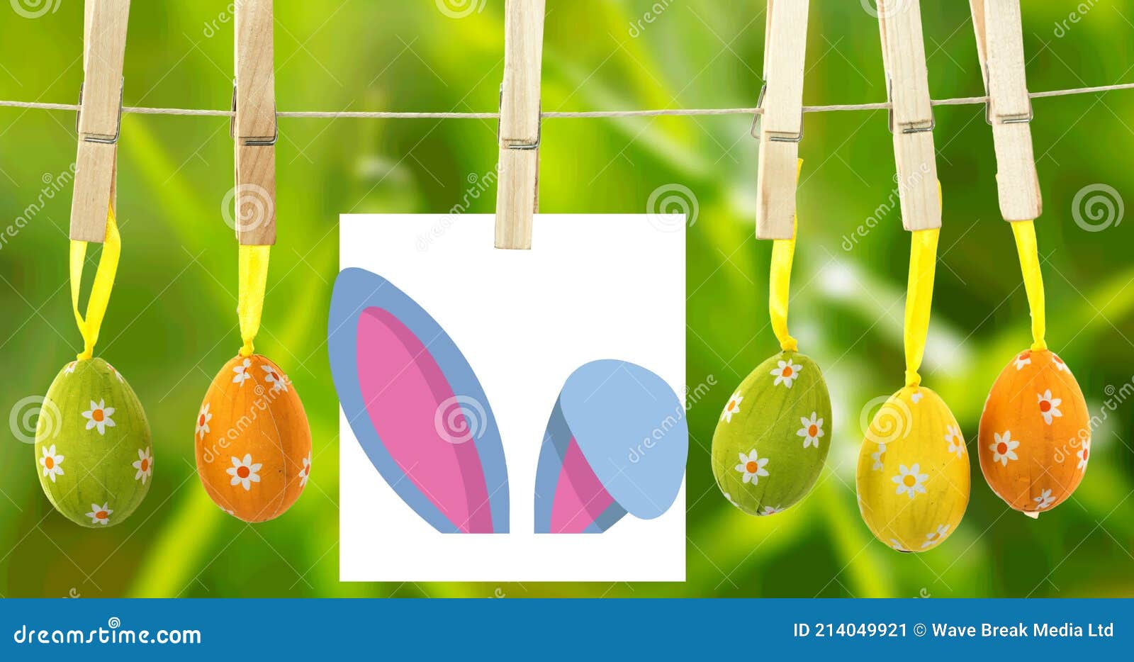 Animation of Bunny Ears on White Paper and Multi Coloured Easter Eggs ...