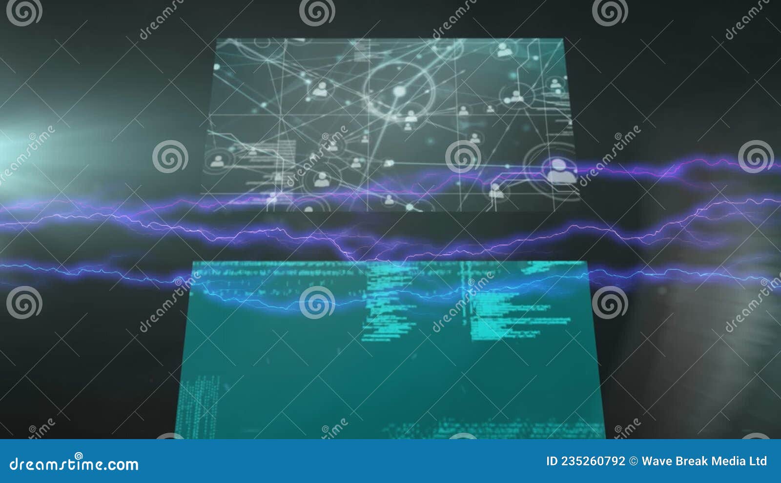 Animation of Cascading Interface Screens Processing Data, with Purple ...