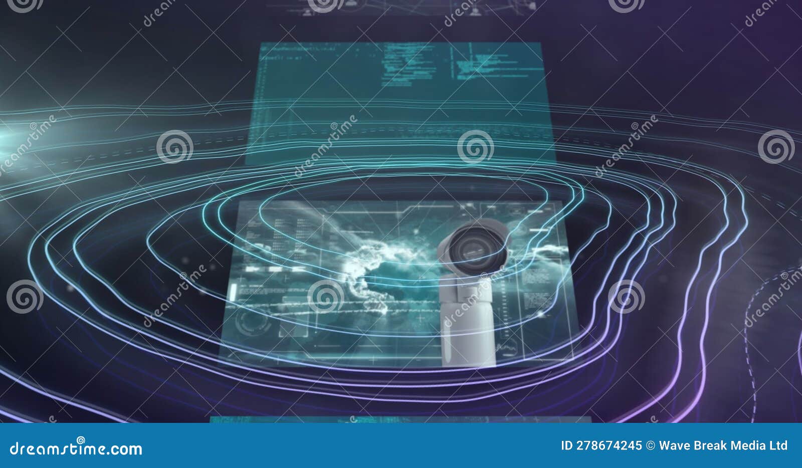 Animation of Cctv Camera and Data Processing Over White Map Lines ...