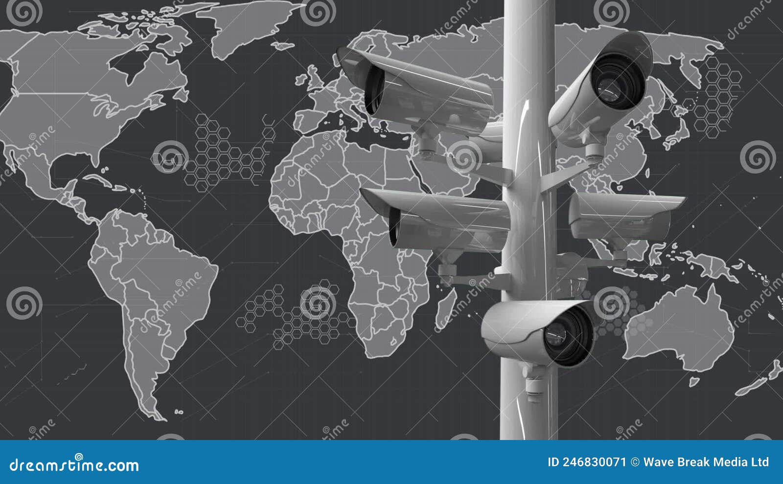 Animation of Cctv Cameras and Data Processing Over World Map Stock ...