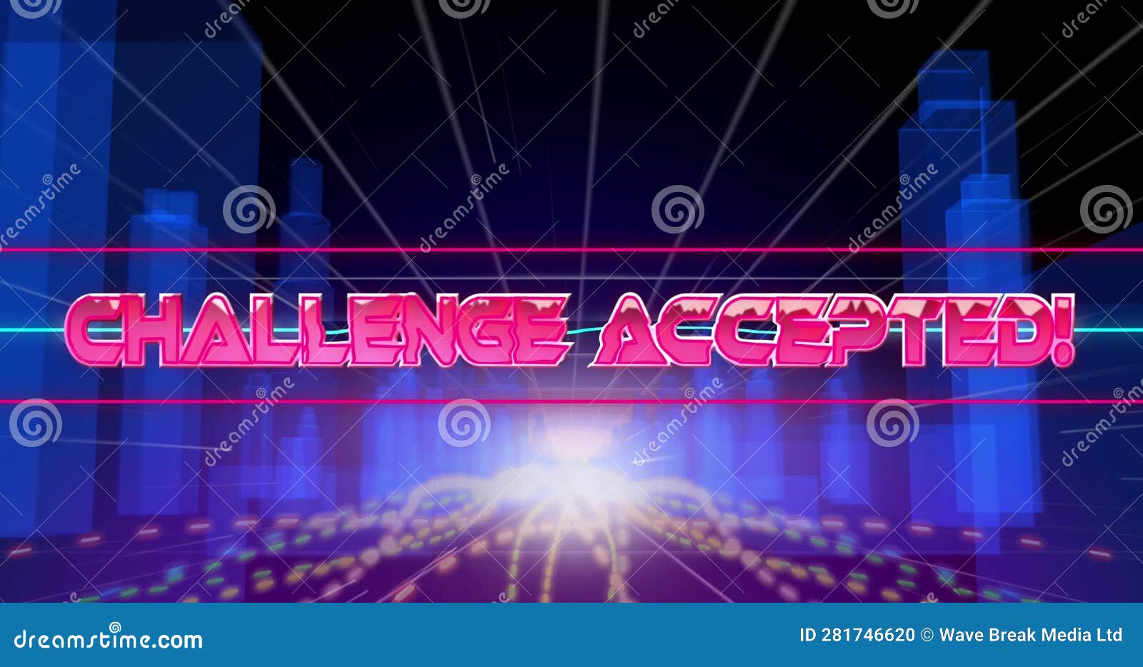 Animation of Challenge Accepted Text Banner Over Light Trails Against ...