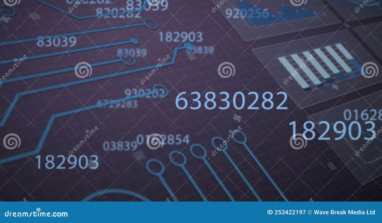 Animation of Changing Numbers Over Interface with Data Processing and Microprocessor Connections ...