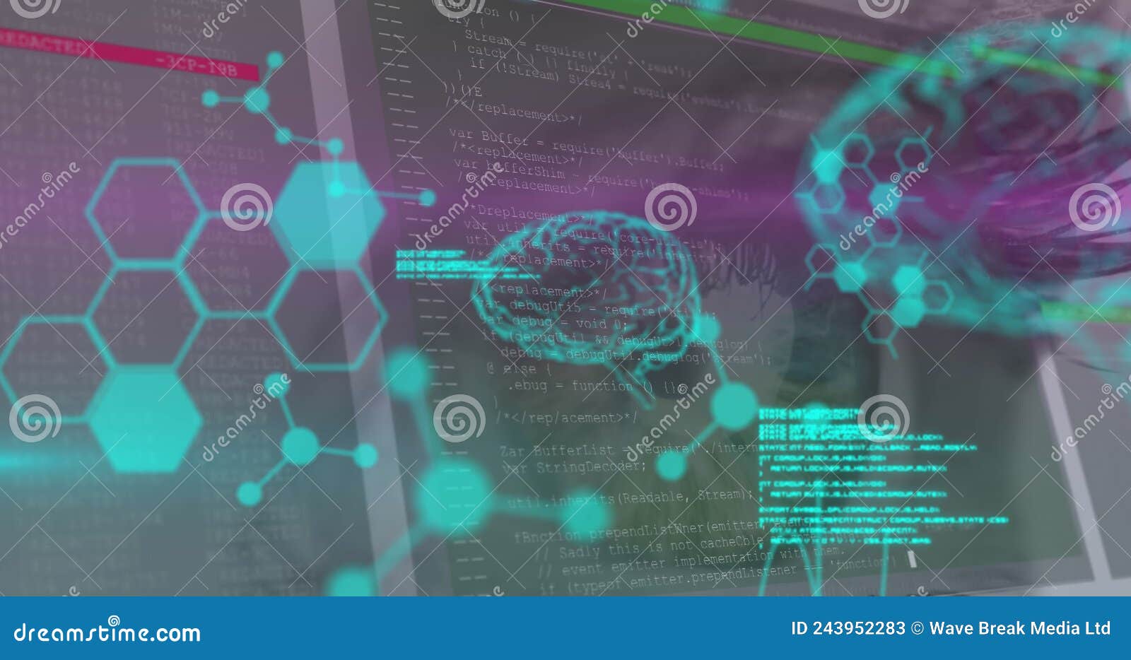 Animation of Chemical Formulas and Data Processing Over Brain and Woman ...