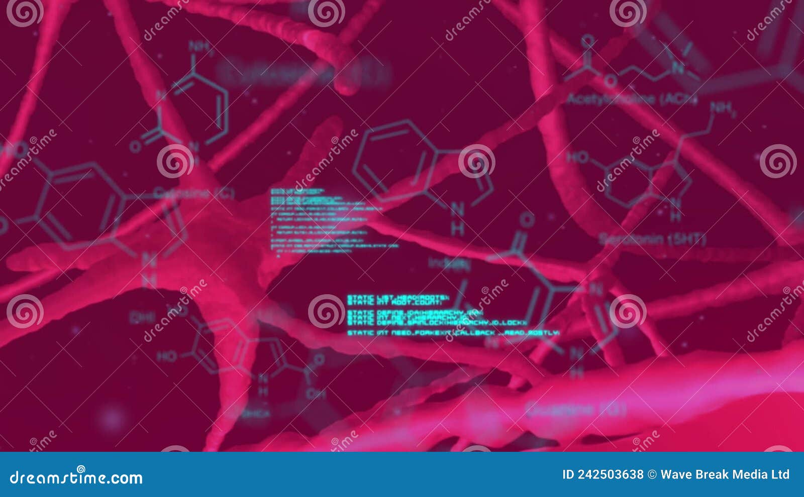 Animation of Chemical Formulas and Data Processing Over Rotating Brain ...