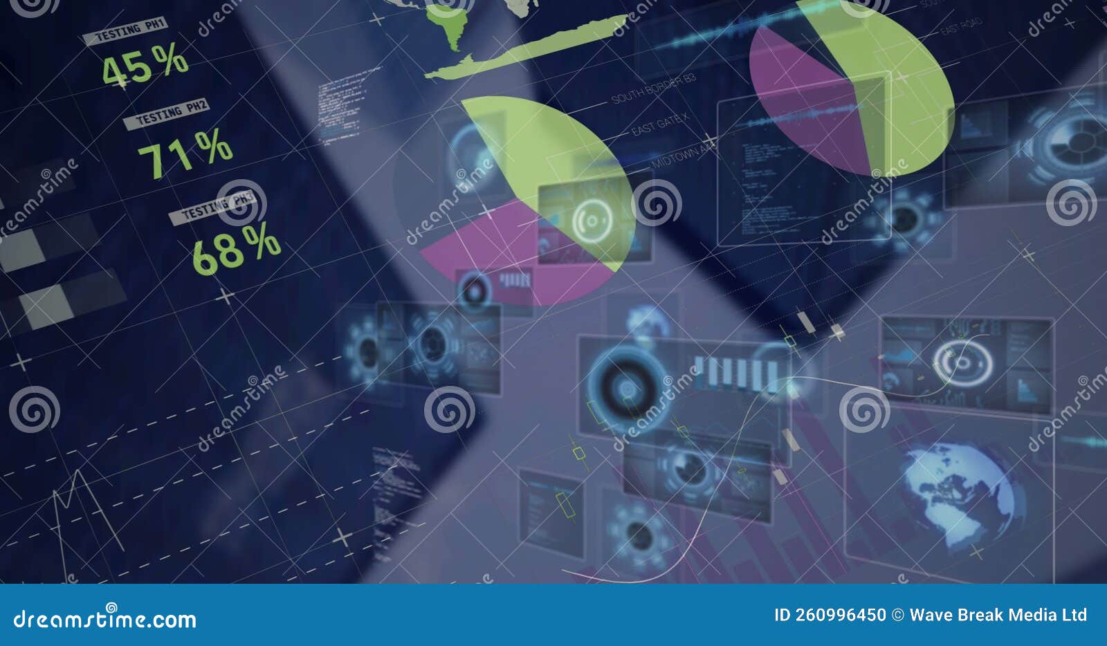 Animation Of Circle Multiple Graphs Globe Database And Programming Language On Blue