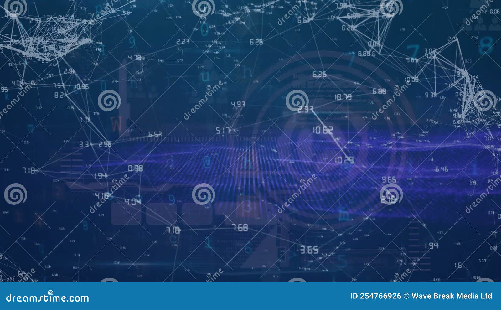 Animation of Circle Spinning, Numbers and Dots Connected with Lines, Programming Codes and Text ...