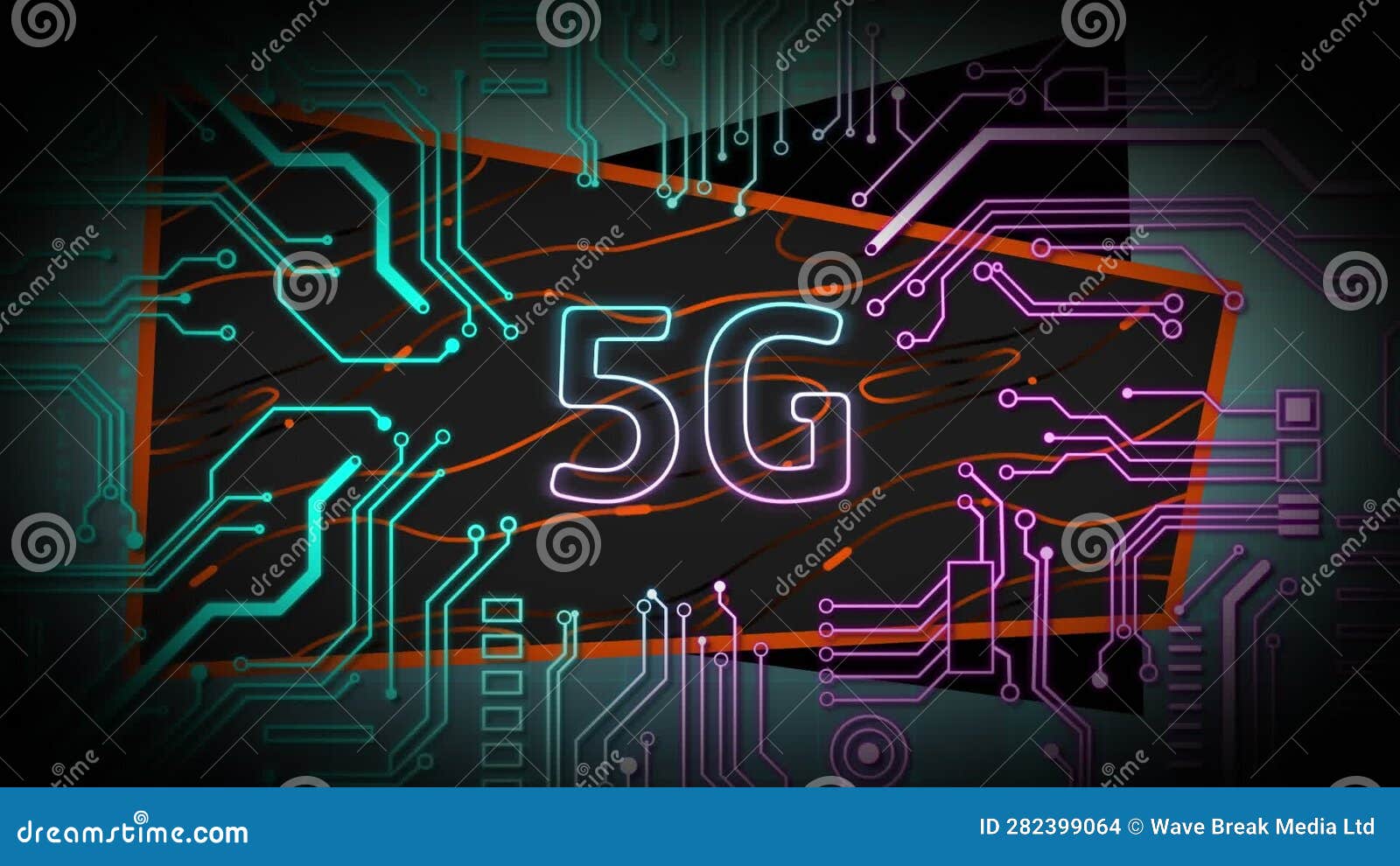 Animation of Circuit Board Pattern Around 5g Text Over Rectangle ...