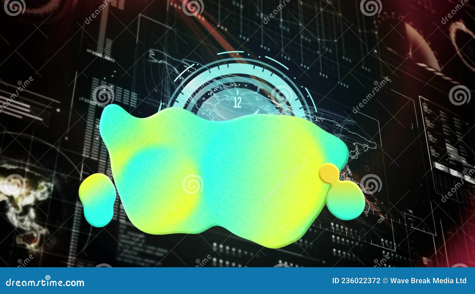Animation of Clock and Glowing Blob Over Data Processing on Screen ...