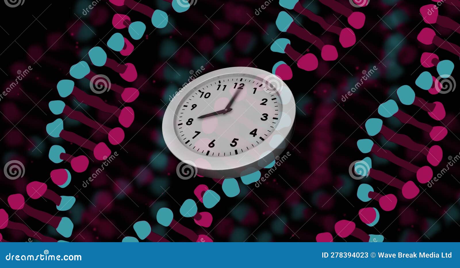 Animation of Clock Moving Over Dna Strands on Black Background Stock Video - Video of digitally ...
