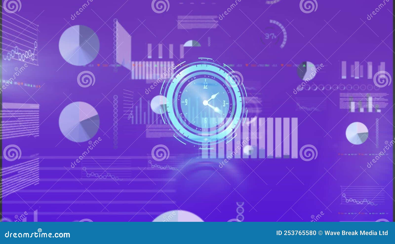 Animation of Clock Running on Digital Interface with Infographic Data ...