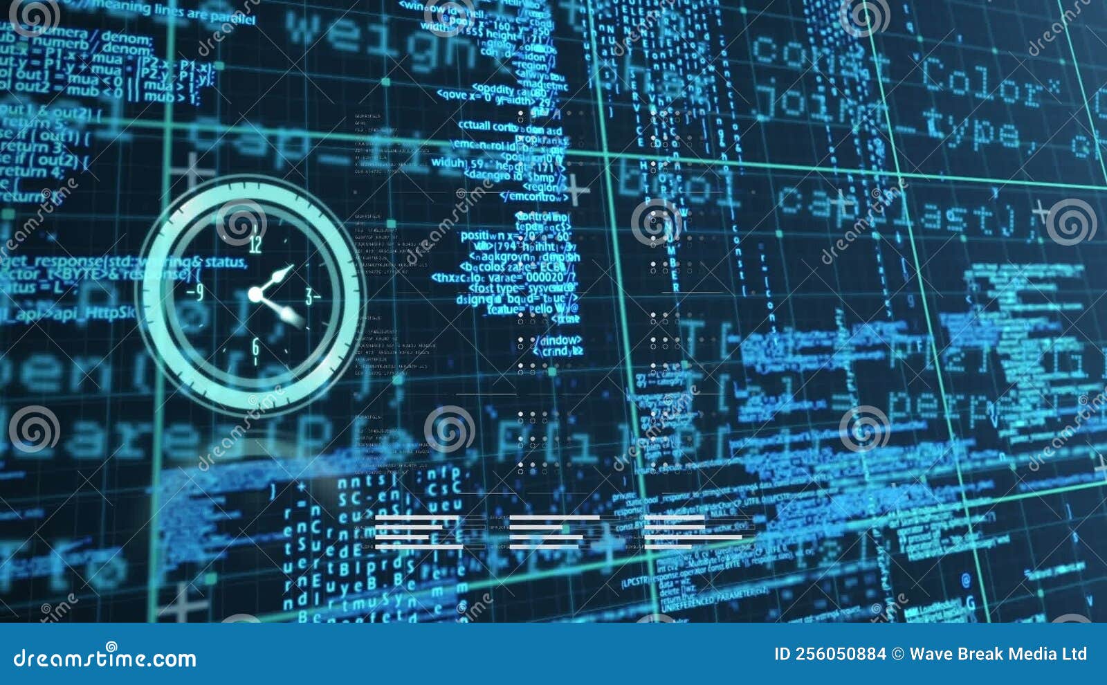 Animation of Clock Ticking Over Data Processing on Grid Stock Footage ... Animation of Clock Ticking Over Data Processing on Grid Stock Footage ...