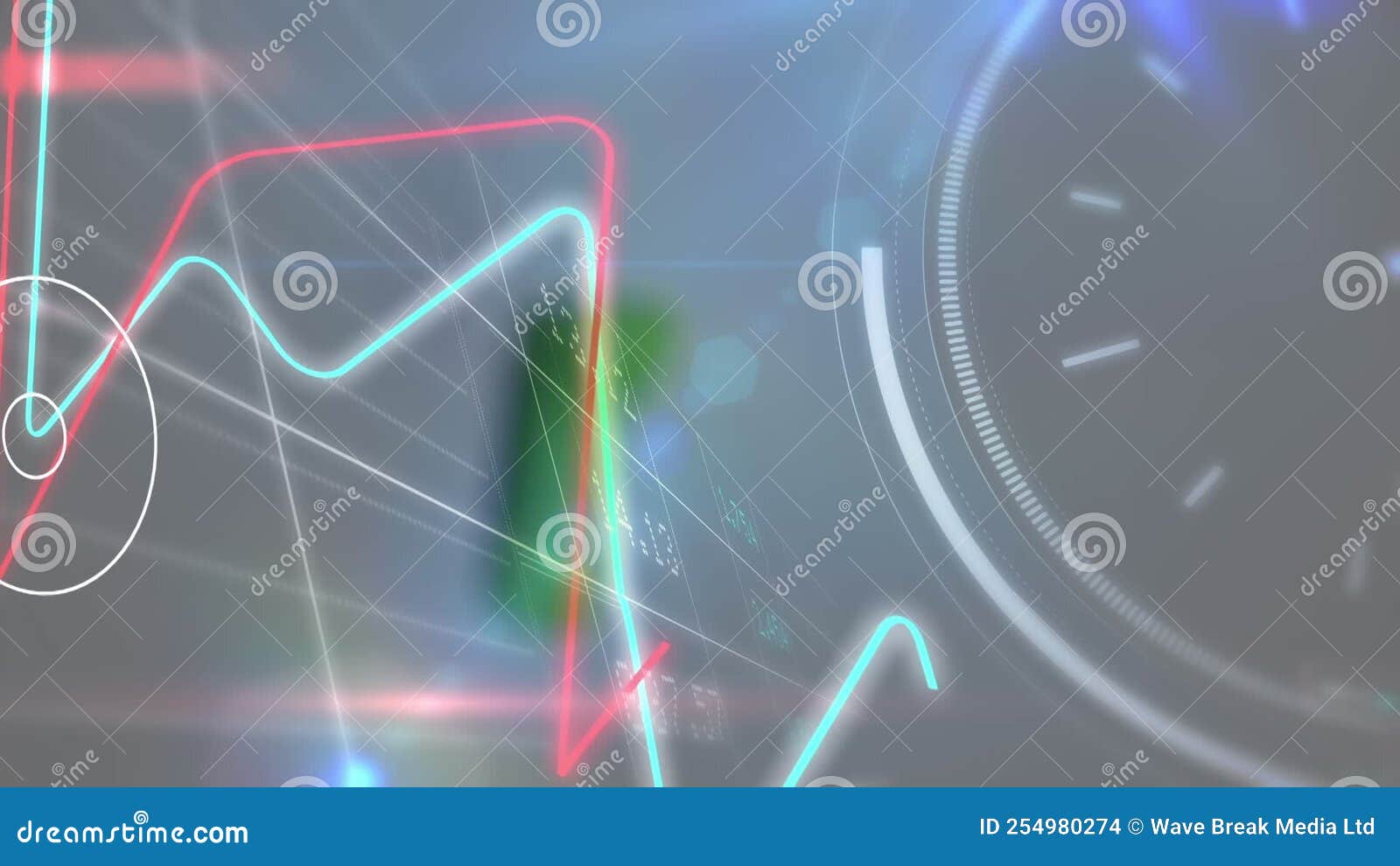 Animation of Clock, Wave Graph, Bar Graph and Trading Board with Map ...