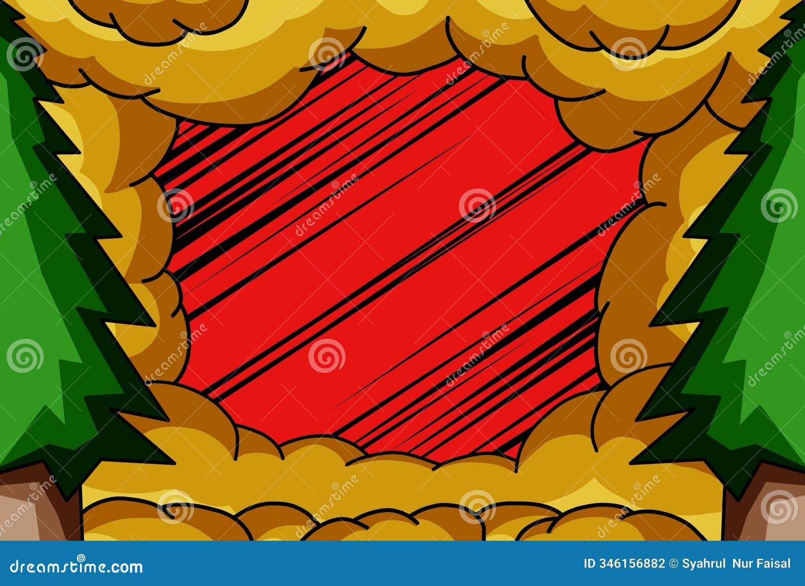 Animation Cloud Tree Comic Background, Red Color Pop Art Stock ...