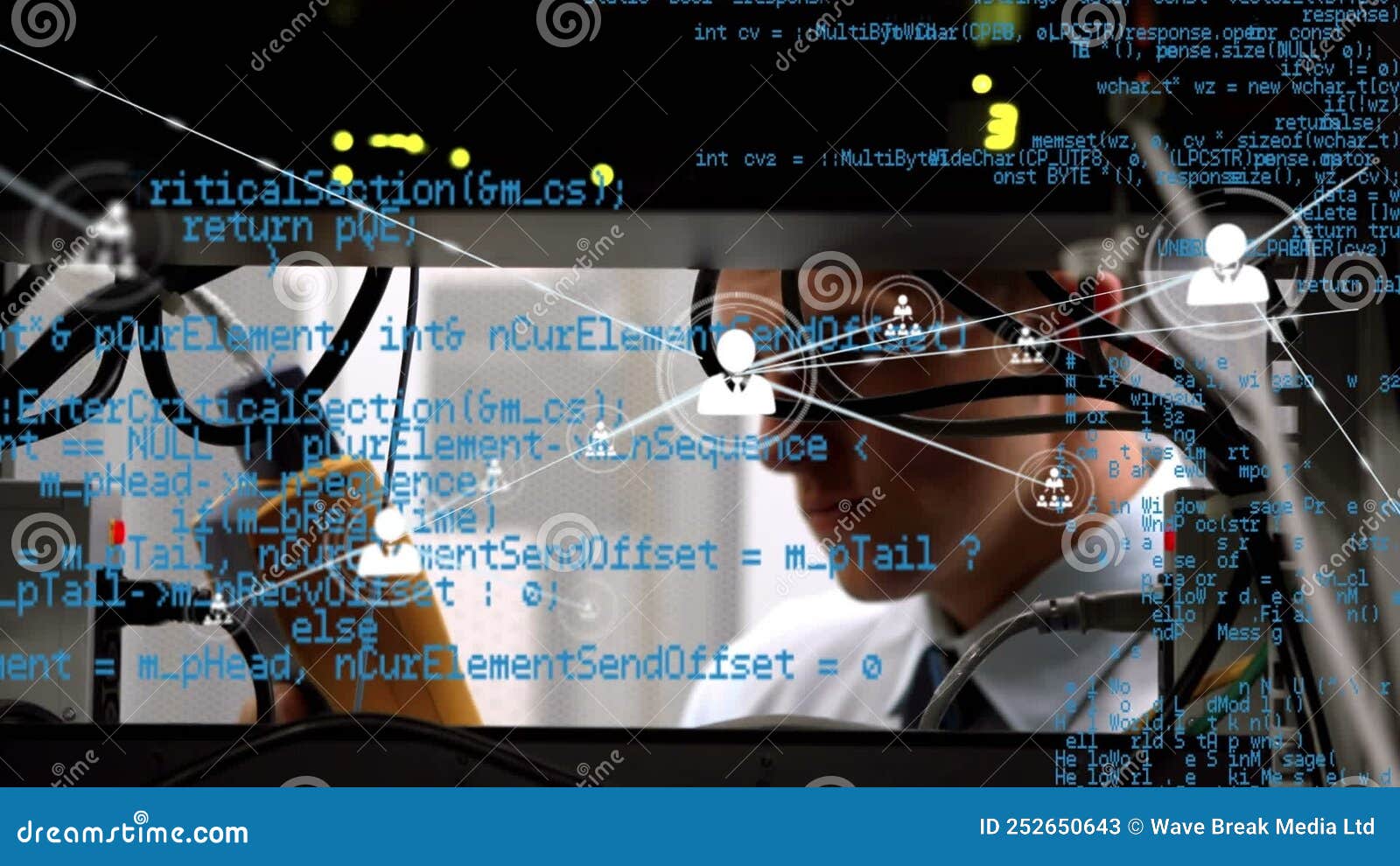 Animation of Coding and Profile Icons Interconnecting Over Caucasian ...