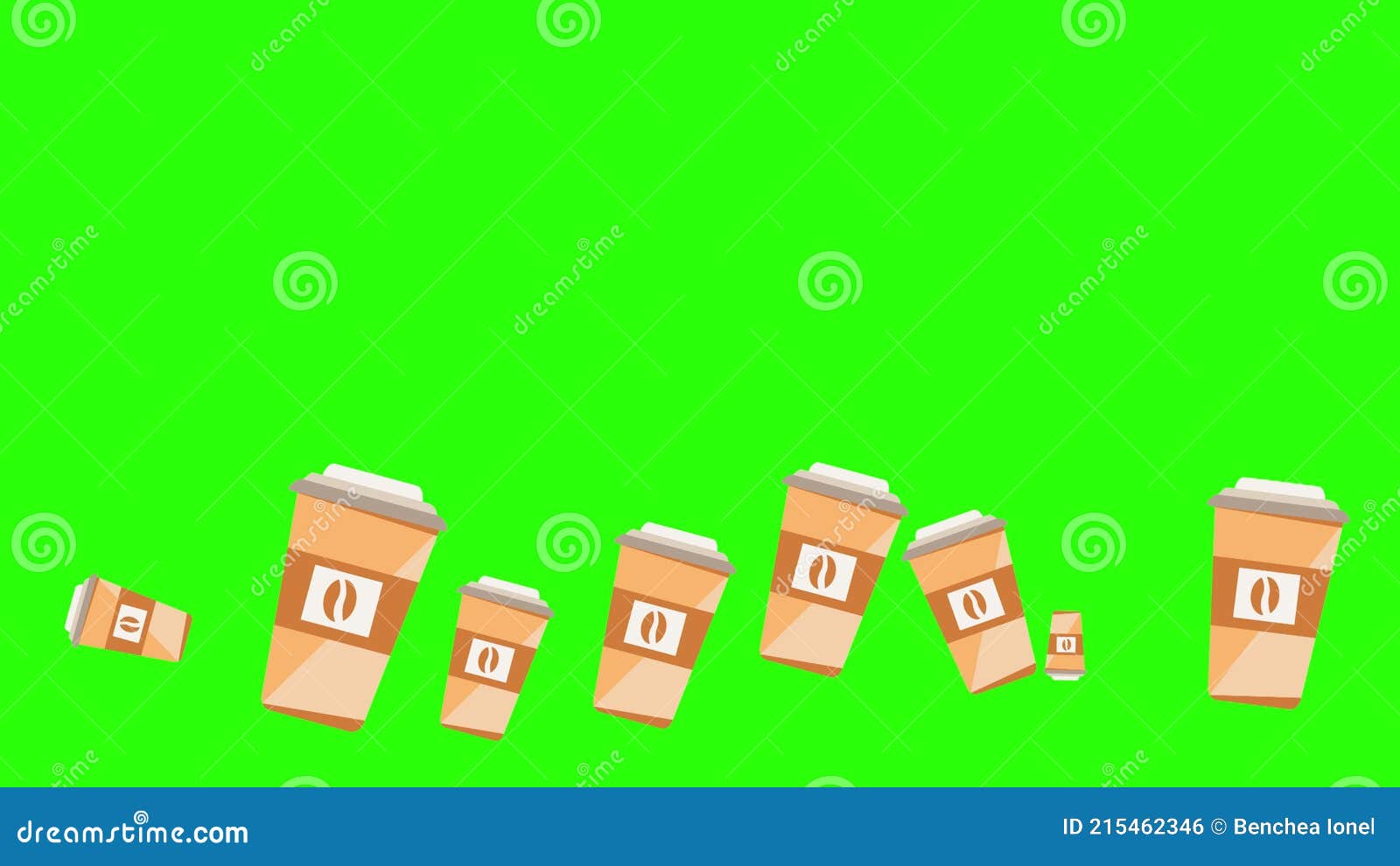 Animation of Coffee Cups on Green Screen Chroma Key, Flat Design ...