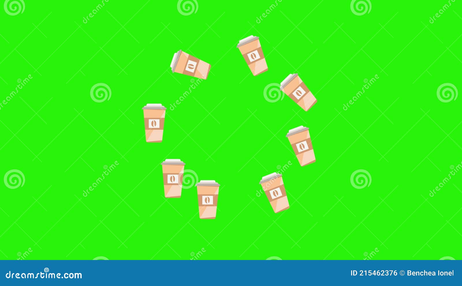 Animation of Coffee Cups on Green Screen Chroma Key, Flat Design ...