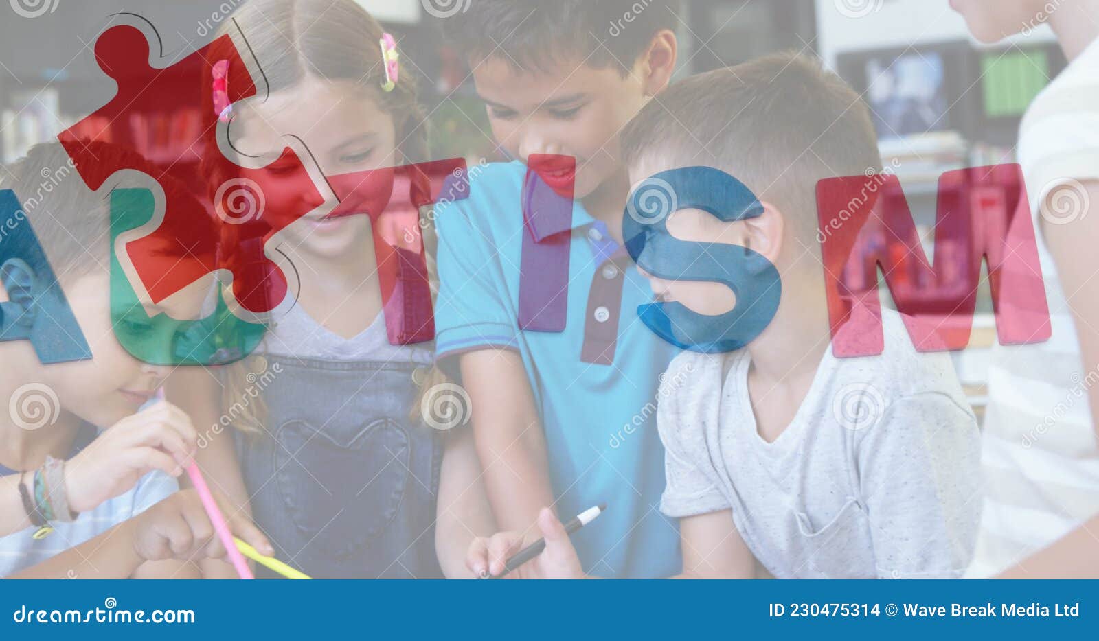 Animation of Colourful Puzzle Pieces and Autism Text Over School ...